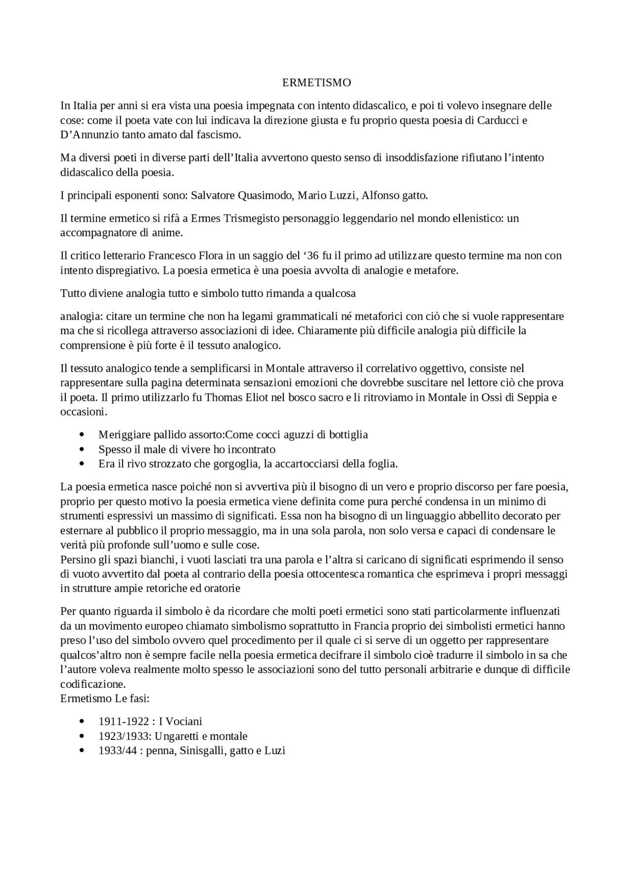 Ermetismo Ungaretti E Saba Appunti Di Italiano Docsity