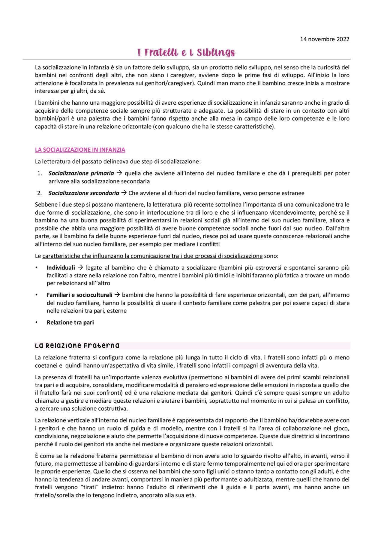 I Fratelli E I Siblings Appunti Di Psicologia Dello Sviluppo Docsity