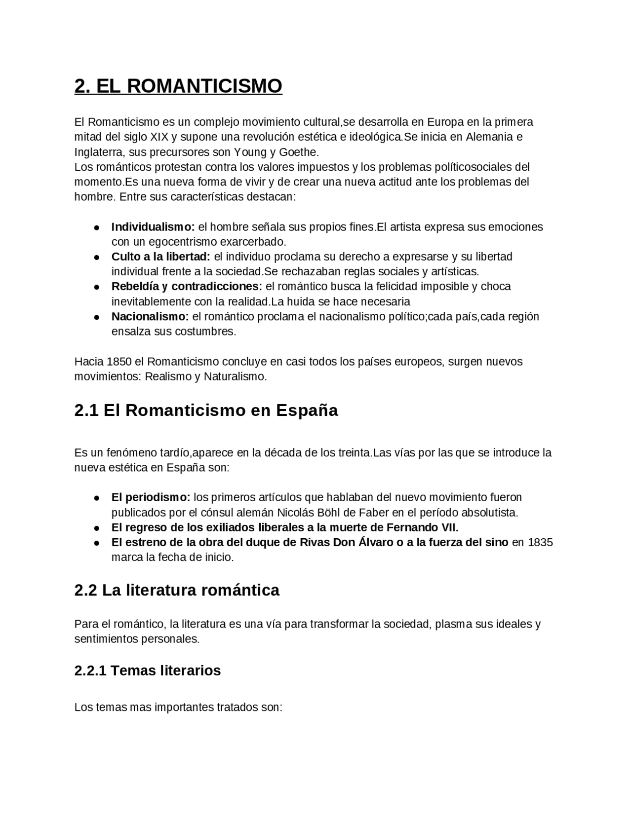 Romanticismo 1bachillerato | Apuntes de Lengua y Literatura | Docsity