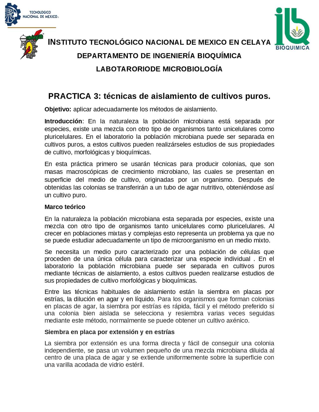 Practica De Laboratorio Apuntes De Microbiología Docsity
