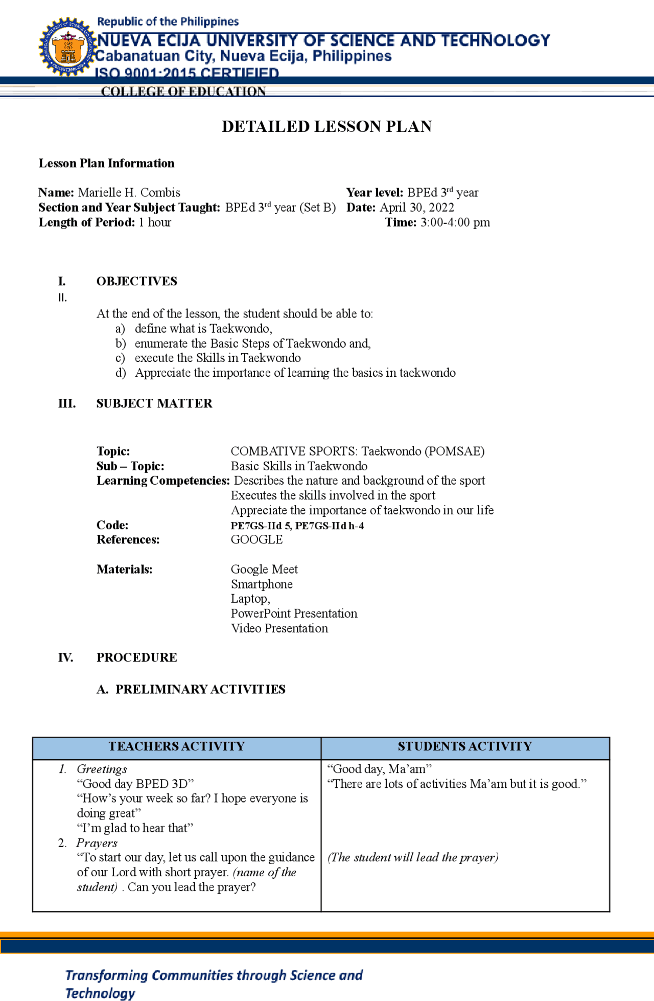 Module For Learning Physical Education Summaries Physical Education