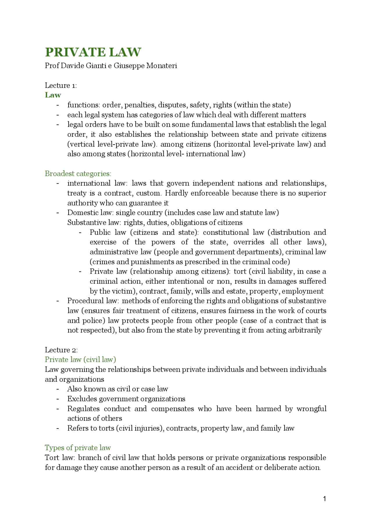 Principles of private law | Sintesi del corso di Diritto Privato | Docsity
