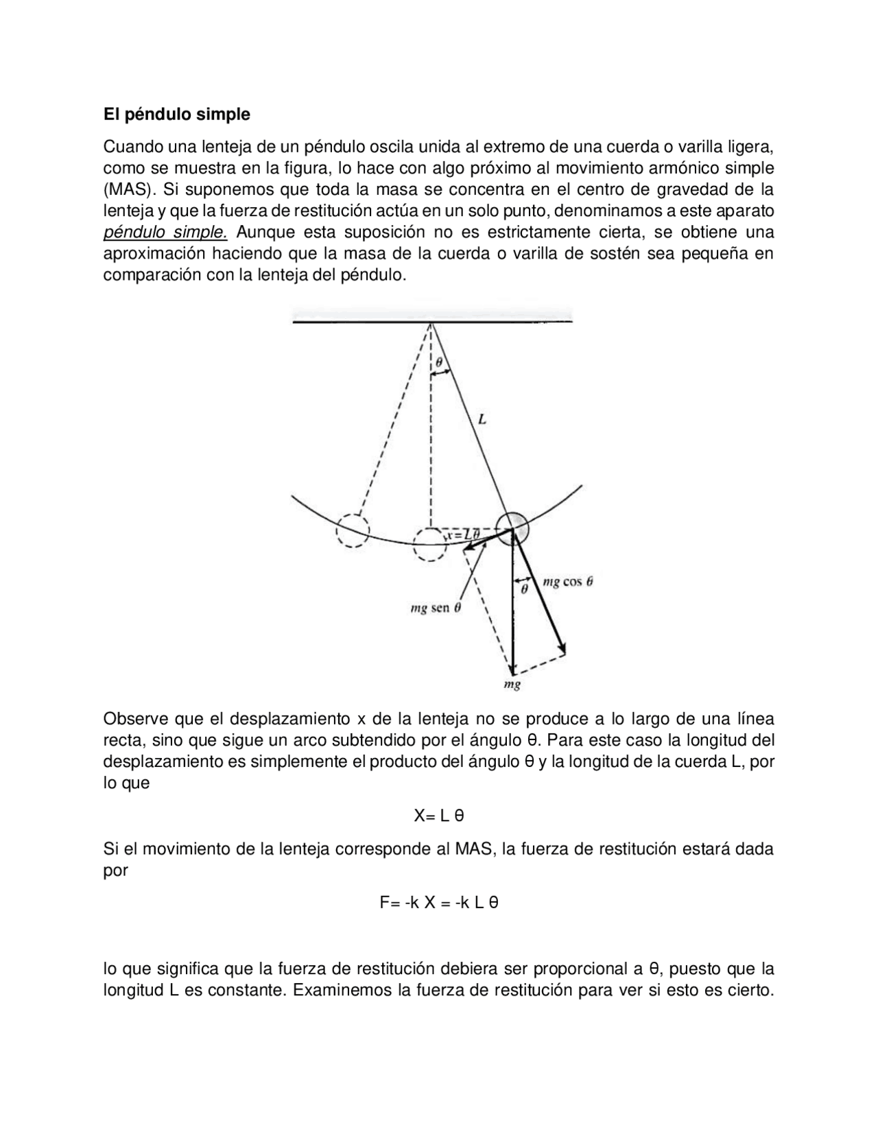 El Pendulo Simple o Pendulo matematico | Apuntes de Física | Docsity