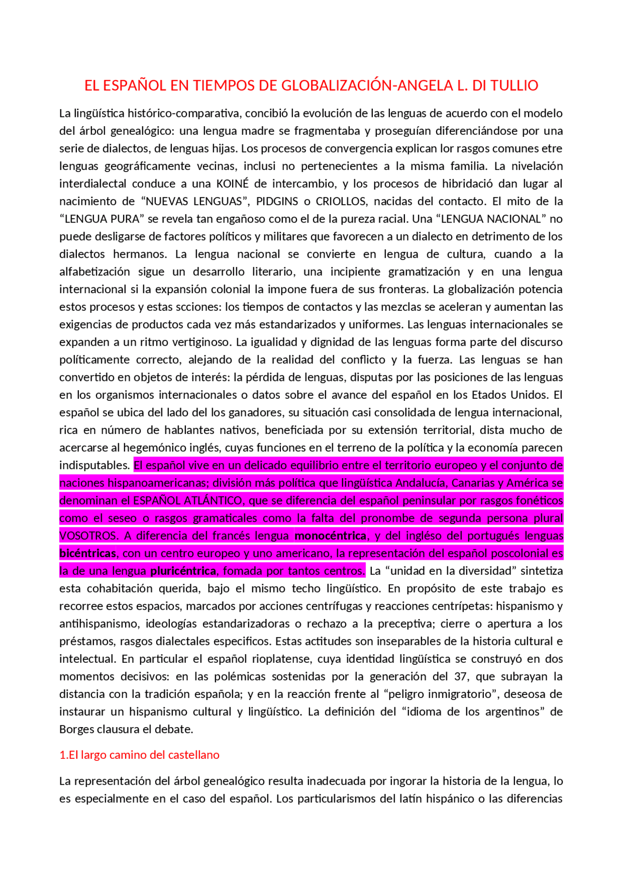Saggio Angela Di Tullio Esercizi Di Linguistica Spagnola Docsity