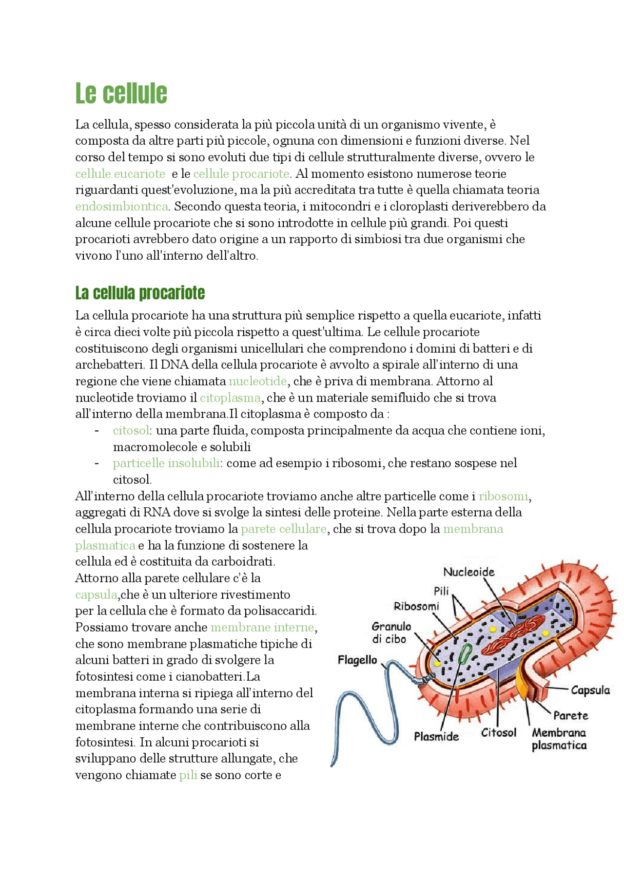 La Cellula Introduzione Schemi E Mappe Concettuali Di Biologia Docsity