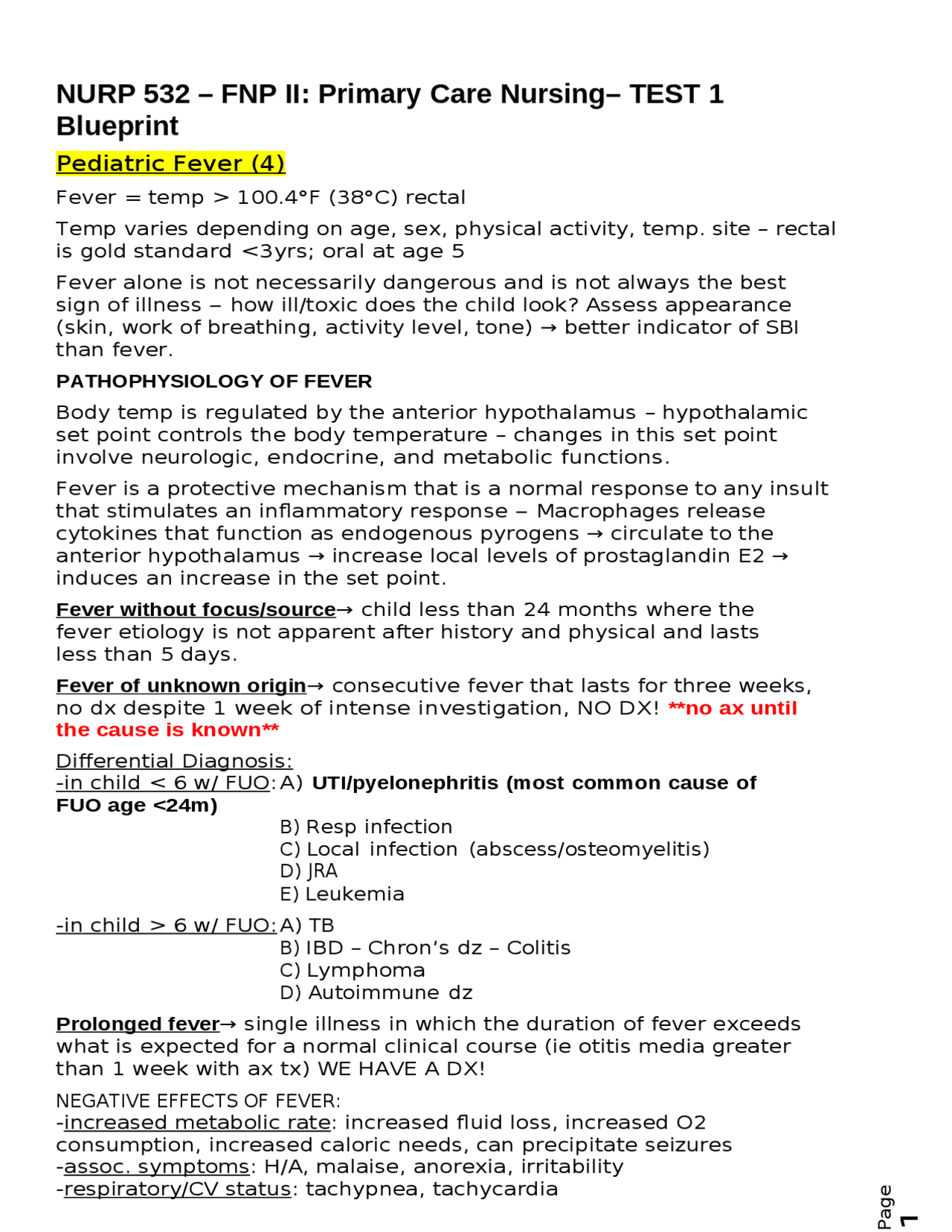 Pediatric Fever, UTI, and Nonpainful Red Eye: Nursing Test Blueprint ...
