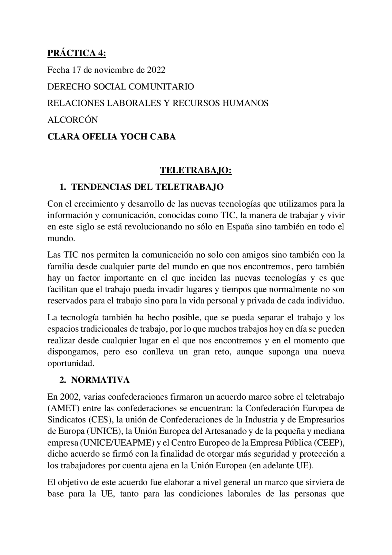 Practica Teletrabajo Apuntes De Derecho Social Docsity