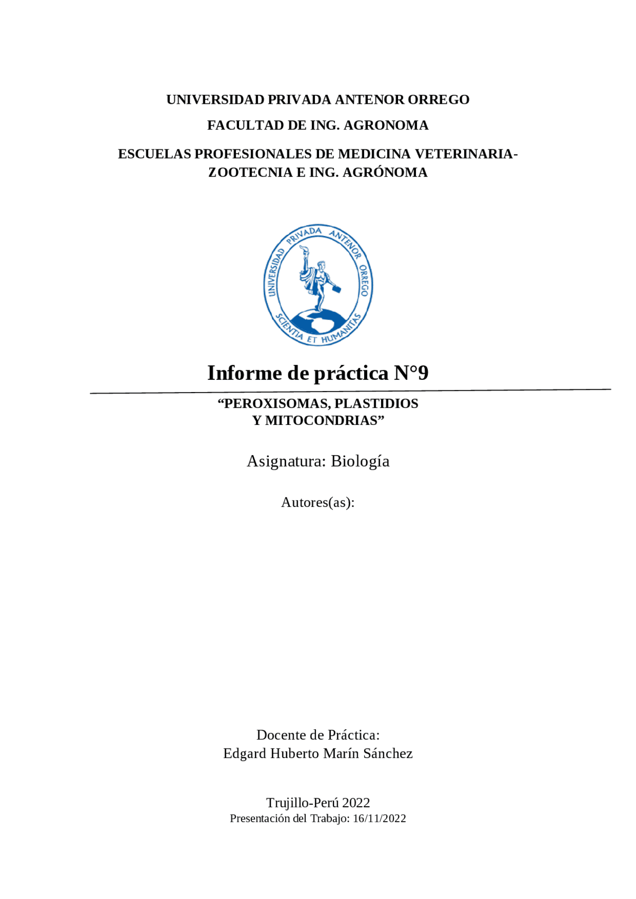 Informe De Práctica N°9 Ejercicios De Biología General Docsity