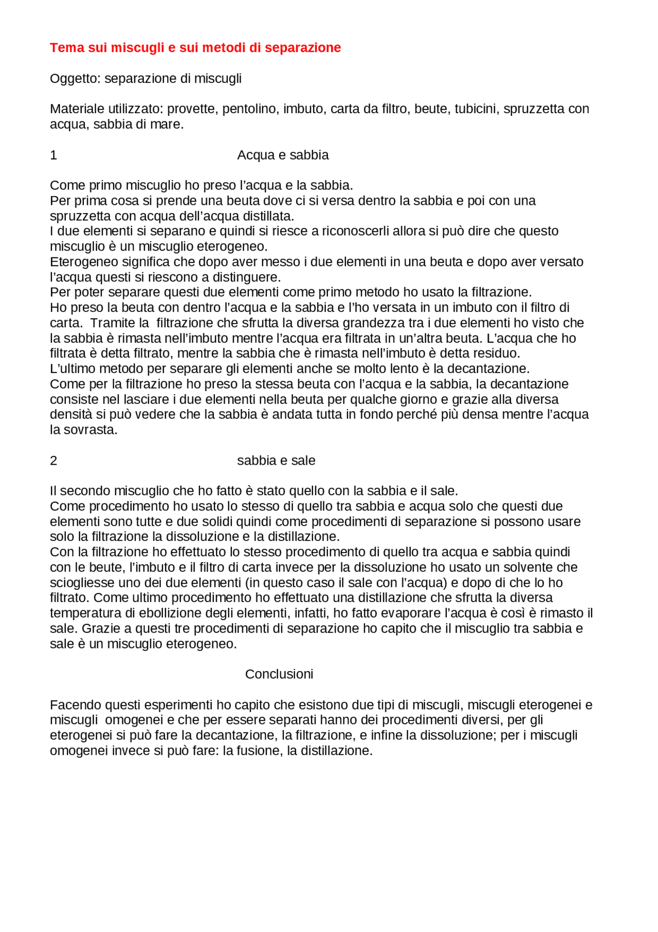 Tema Sui Miscugli E Sui Metodi Di Separazione Esercizi Di Chimica