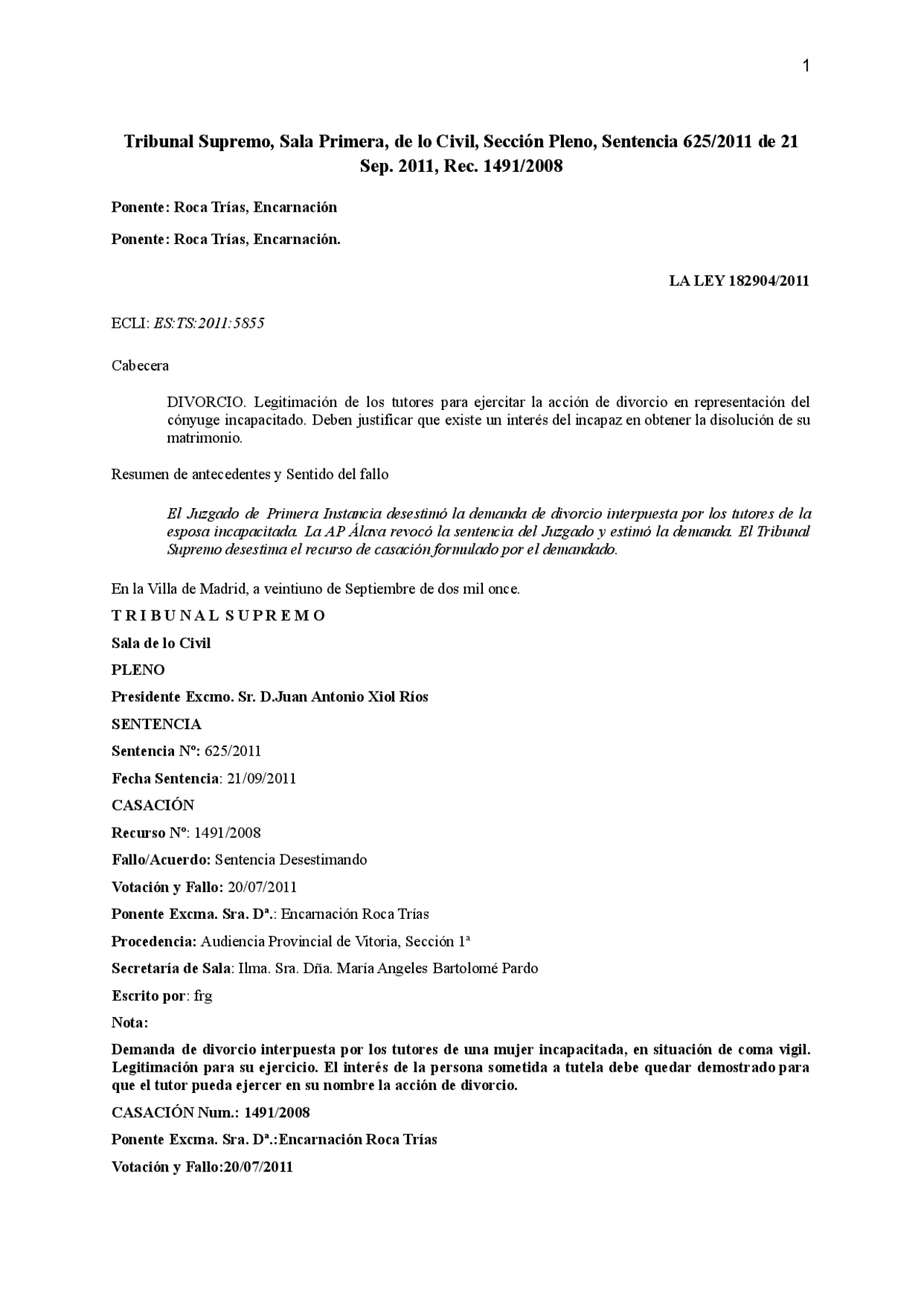 Ejercicio De La Sentencia Ejercicios De Derecho Civil Docsity