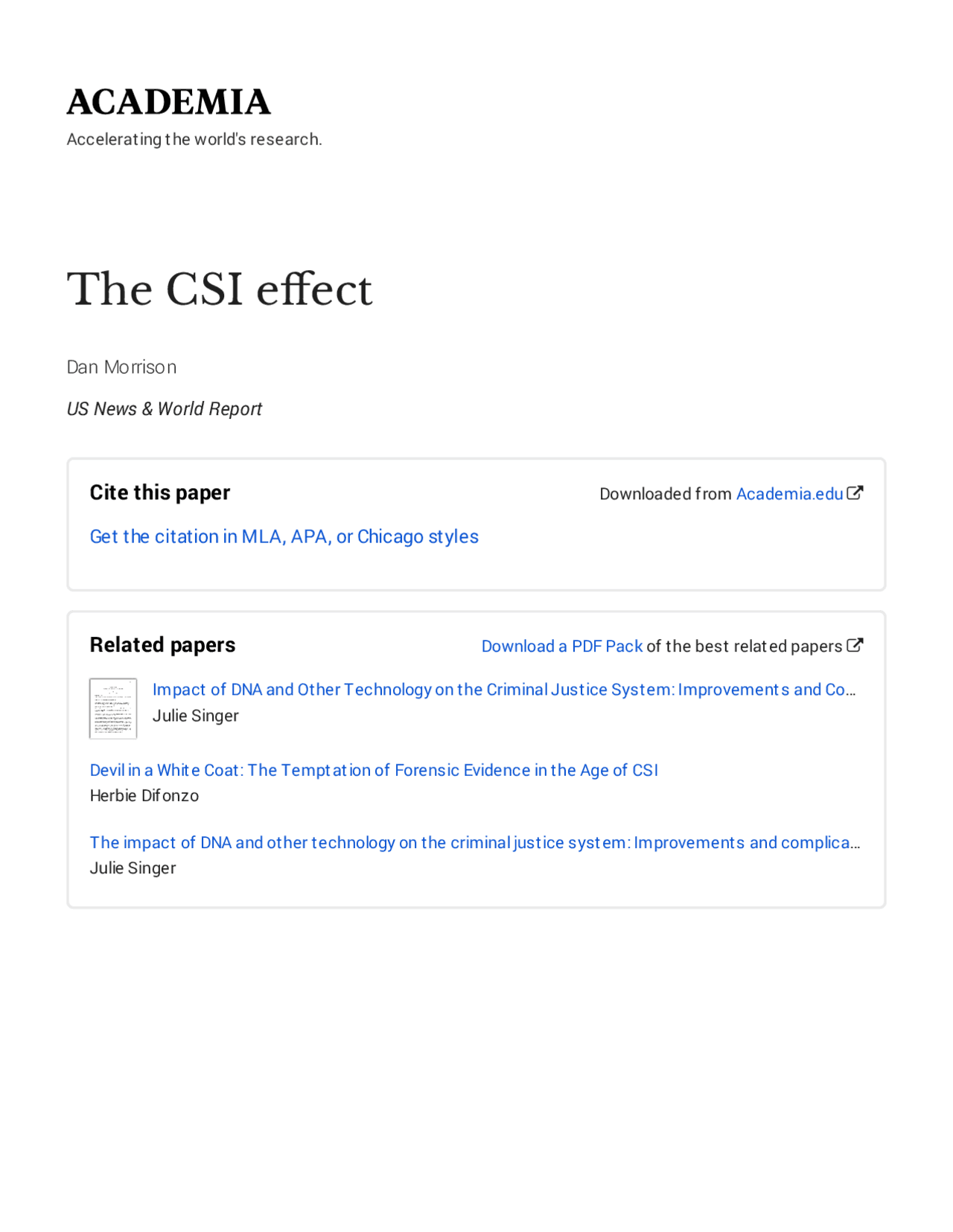 Articolo sul CSI EFFECT | Tesi di laurea di Sociologia | Docsity