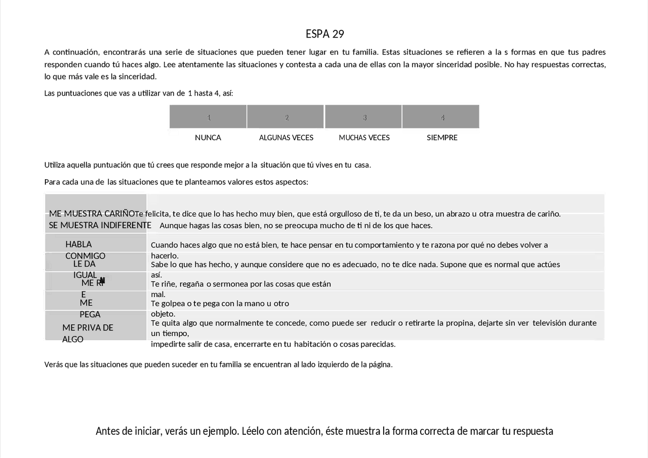 TEST ESPA 29 FAMILIA | Monografías, Ensayos de Psicología Moral | Docsity