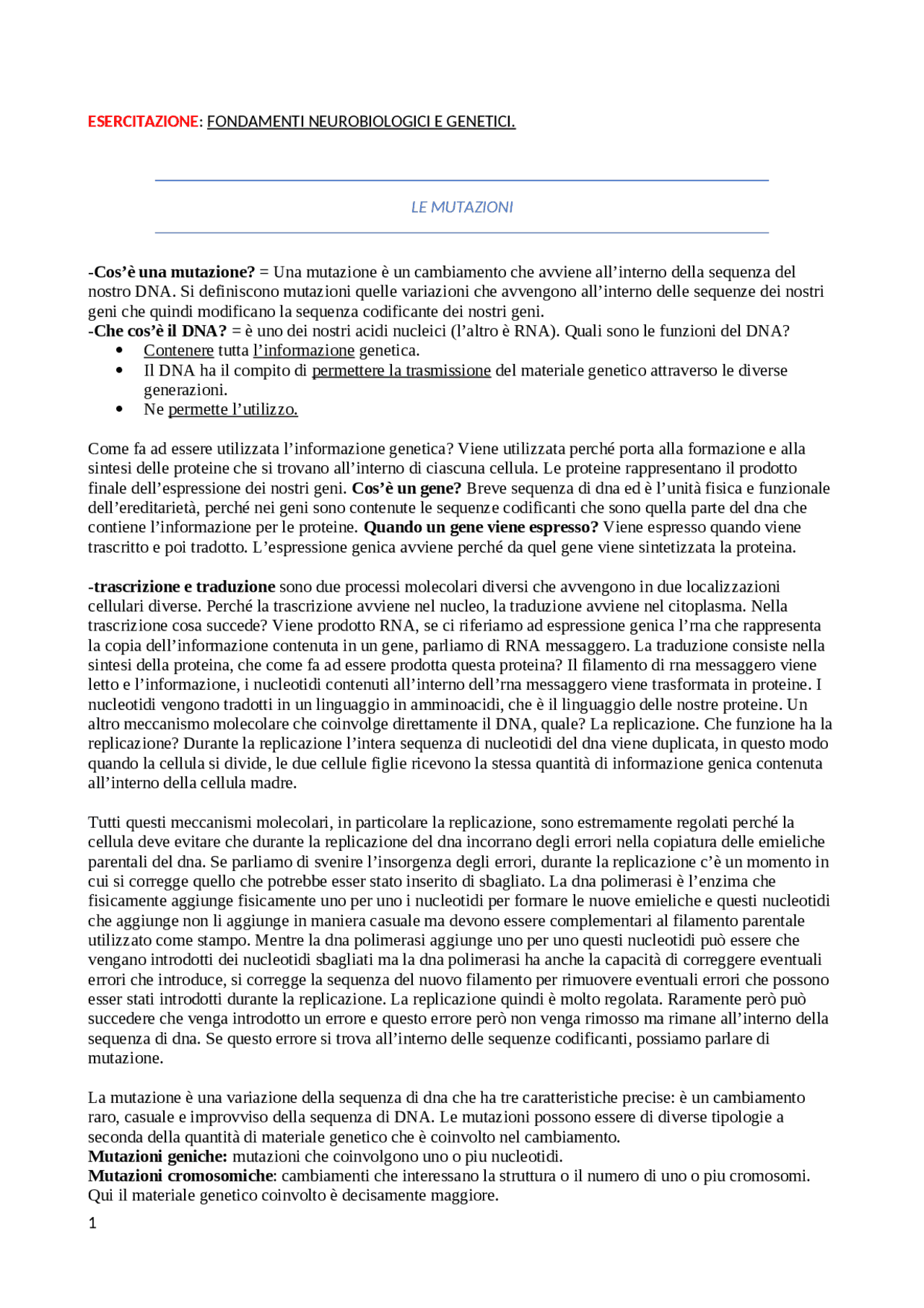 Fondamenti Neurobiologici E Genetici Appunti Di Scienze Biologiche