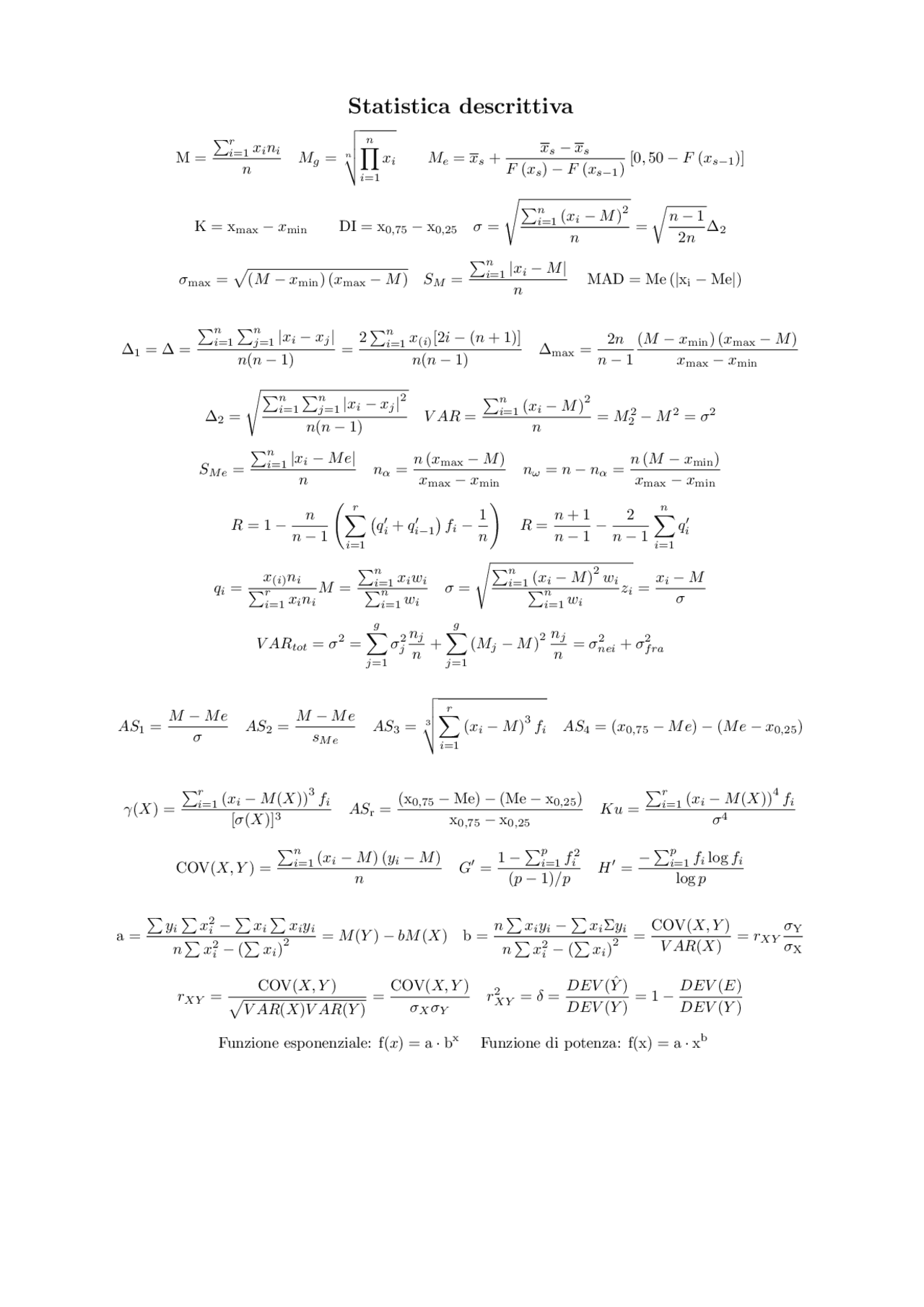 Formulario Matlab Statistica Schemi E Mappe Concettuali Di Statistica