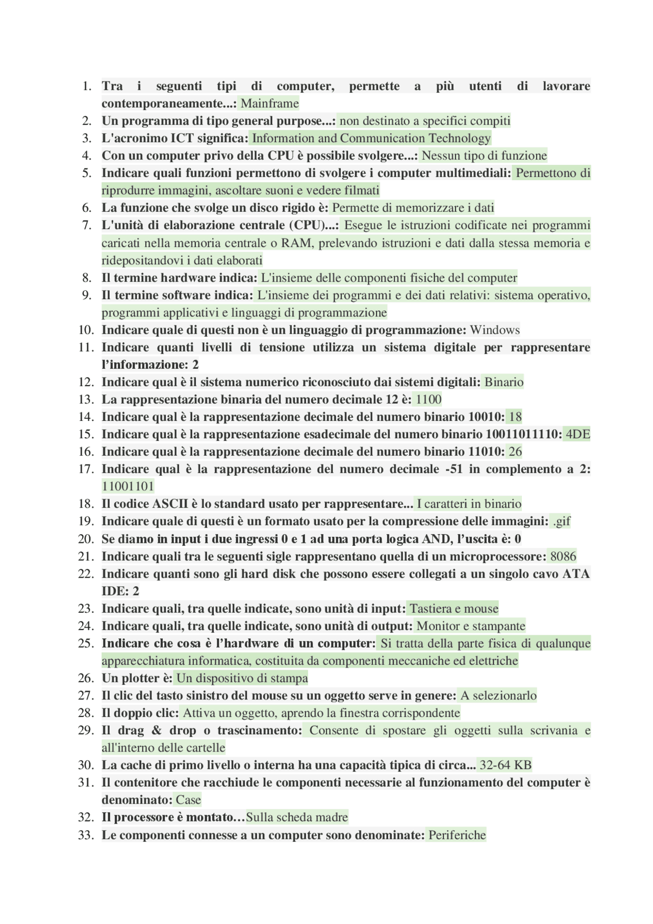 Prova Di Abilità Informatica Prove Desame Di Elementi Di Informatica