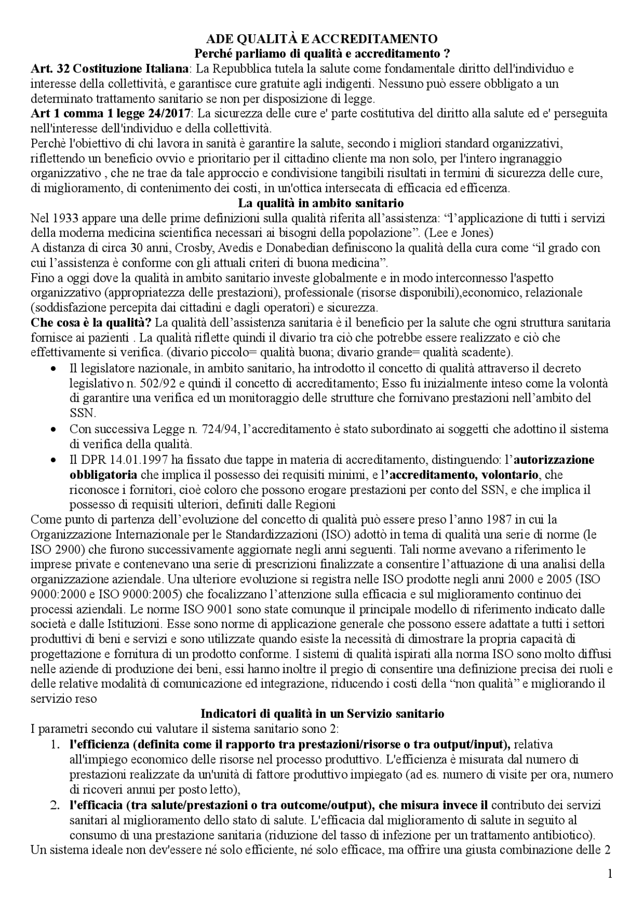Ade Qualità E Accreditamento Appunti Di Gestione Della Qualità Docsity