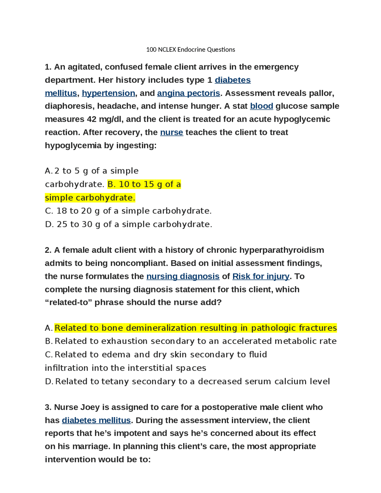NSG403>100 NCLEX Endocrine Questions With Answers Best New Solutions ...