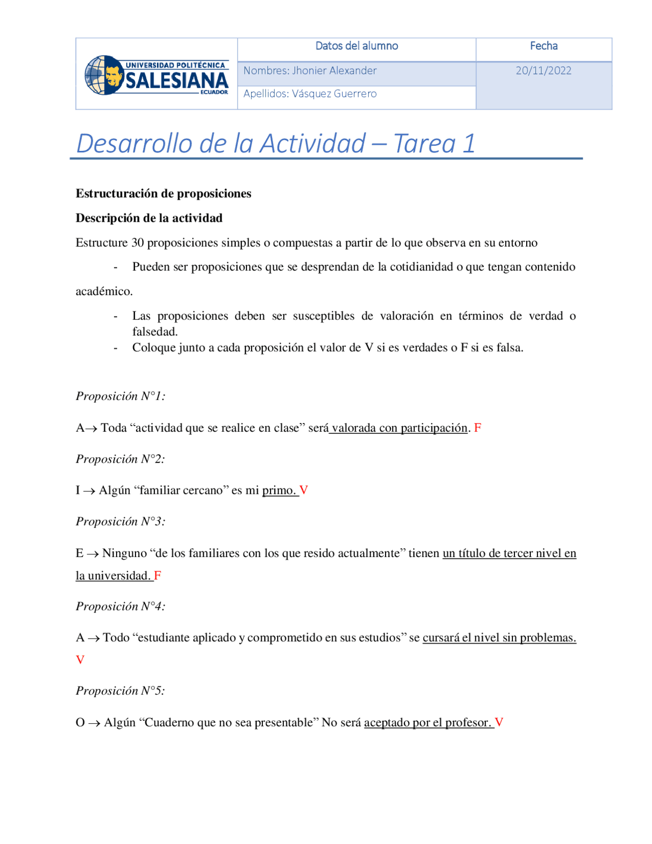 Ejercicios De Proposiciones Monografías Ensayos De Historia Del