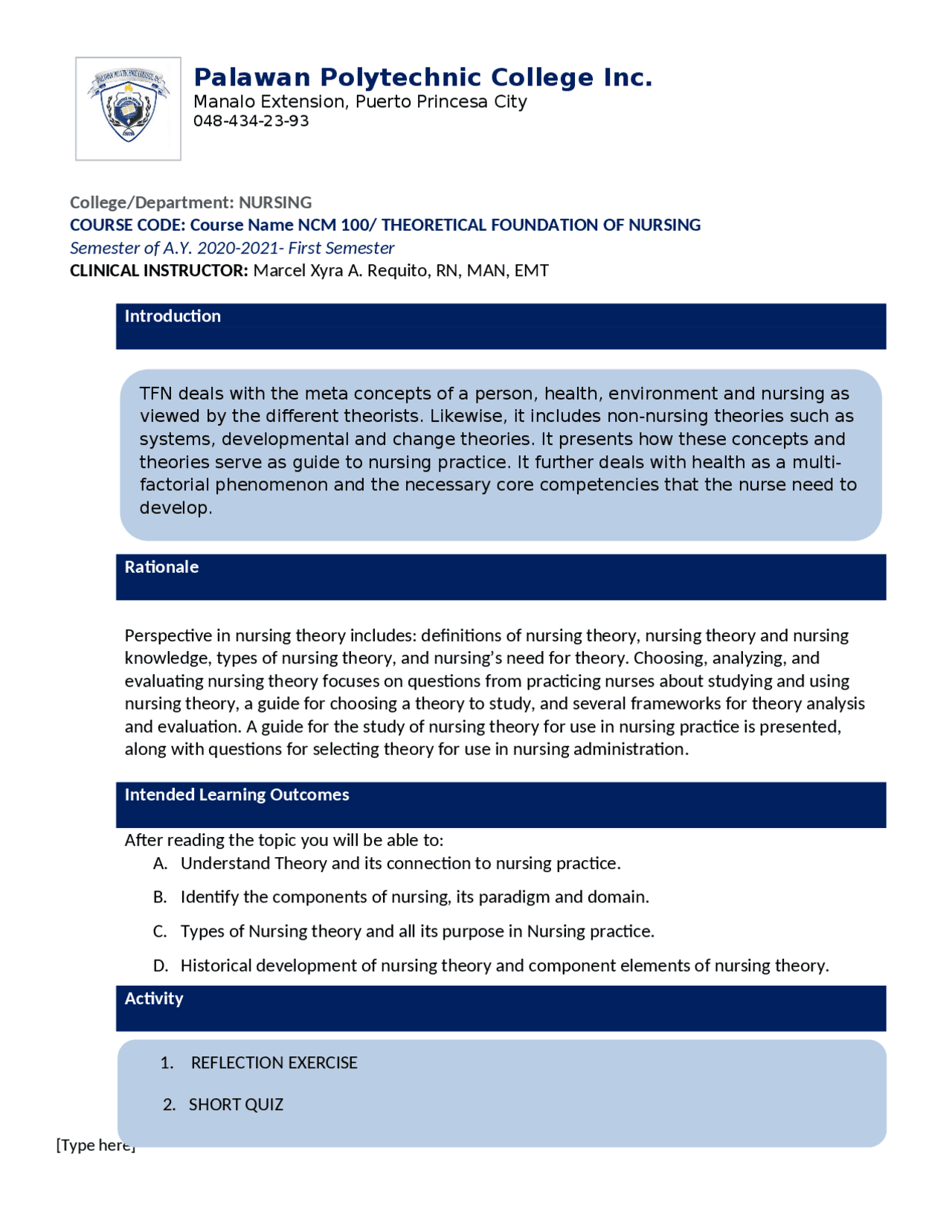 Theoretical Foundations Of Nursing Week 1 Lecture Notes Nursing Docsity