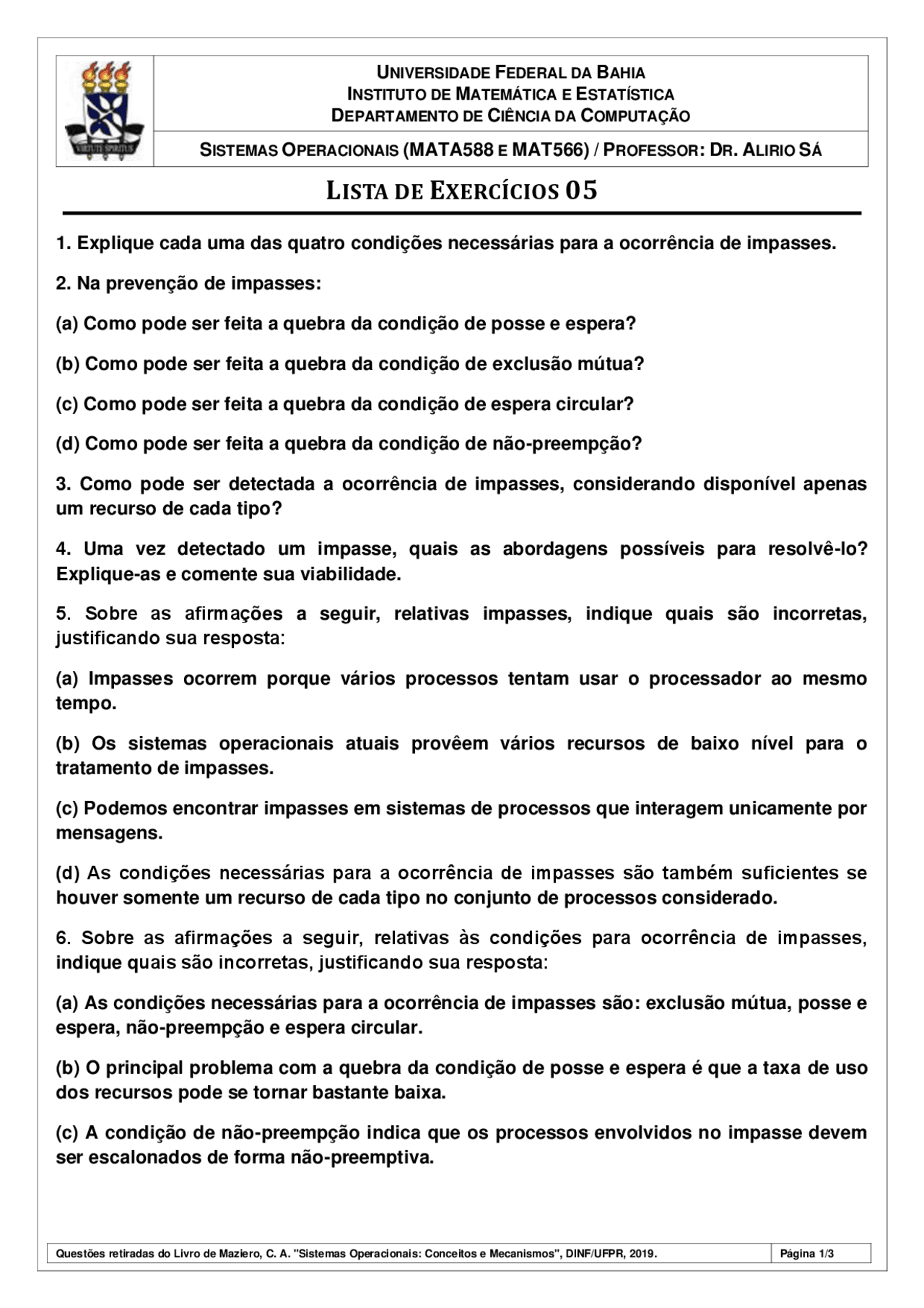 Exercicios De Sistemas Operacionais Exercícios Sistemas Operacionais