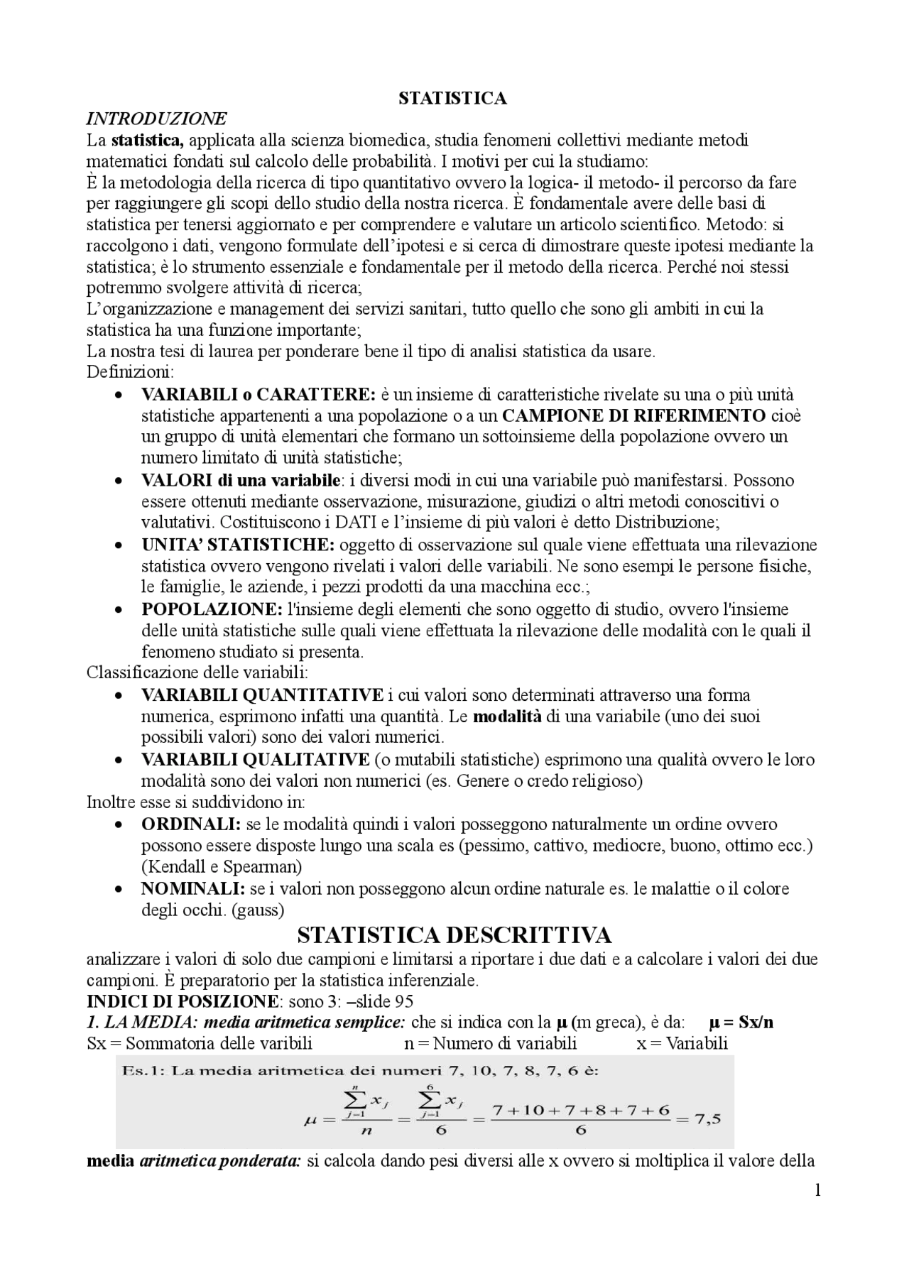 Statistica Medica - Infermieristica | Appunti di Statistica Medica ...