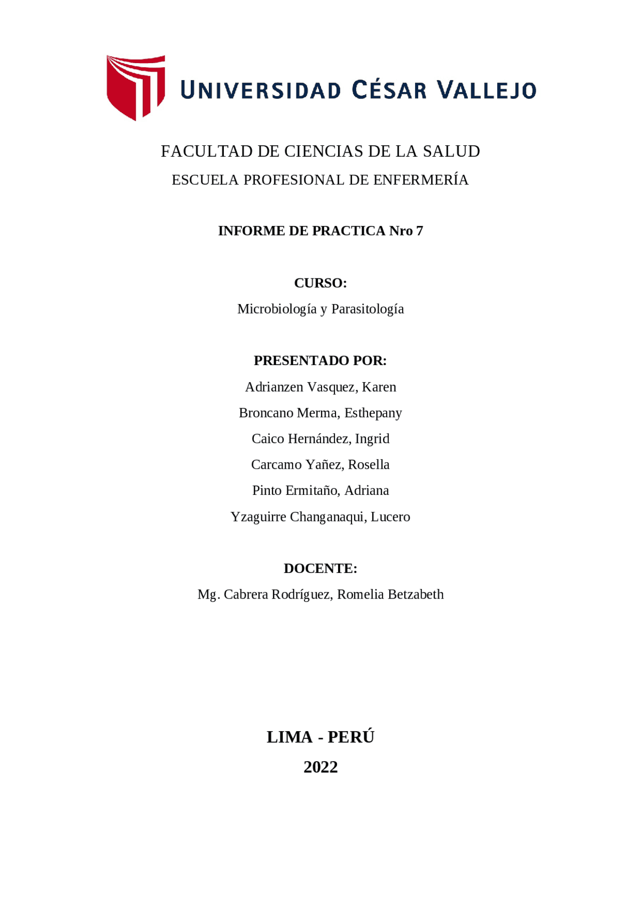 Informe De Practica 7 Ejercicios De Microbiología Docsity
