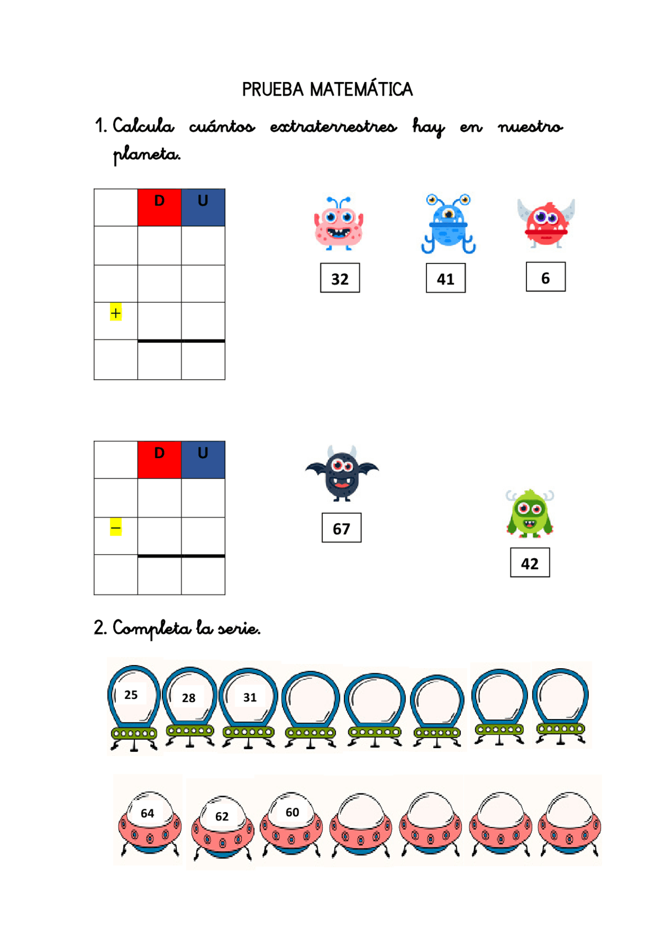 Ficha ejercicios matemáticas 1º primaria | Ejercicios de Matemáticas | Docsity