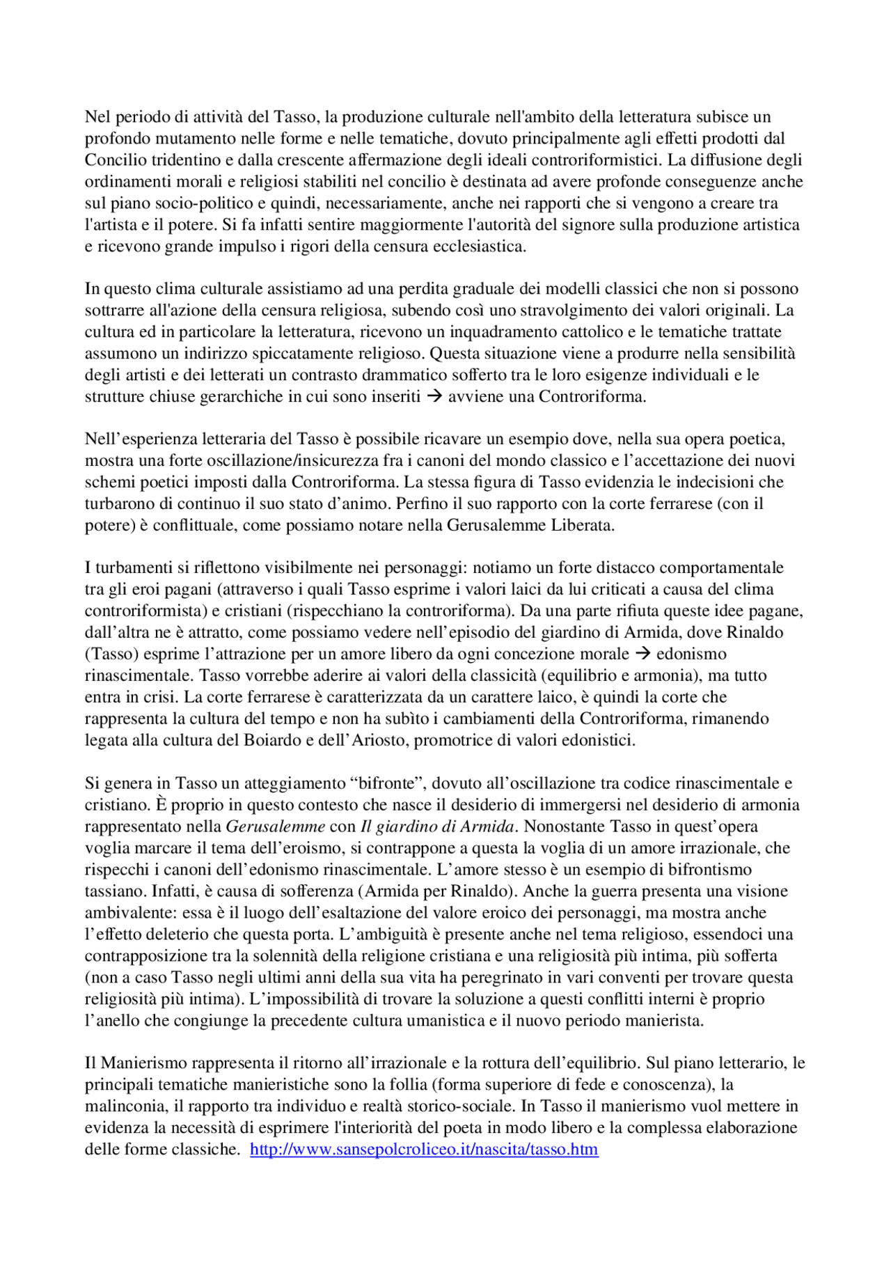 Manierismo e bifrontismo | Appunti di Italiano | Docsity