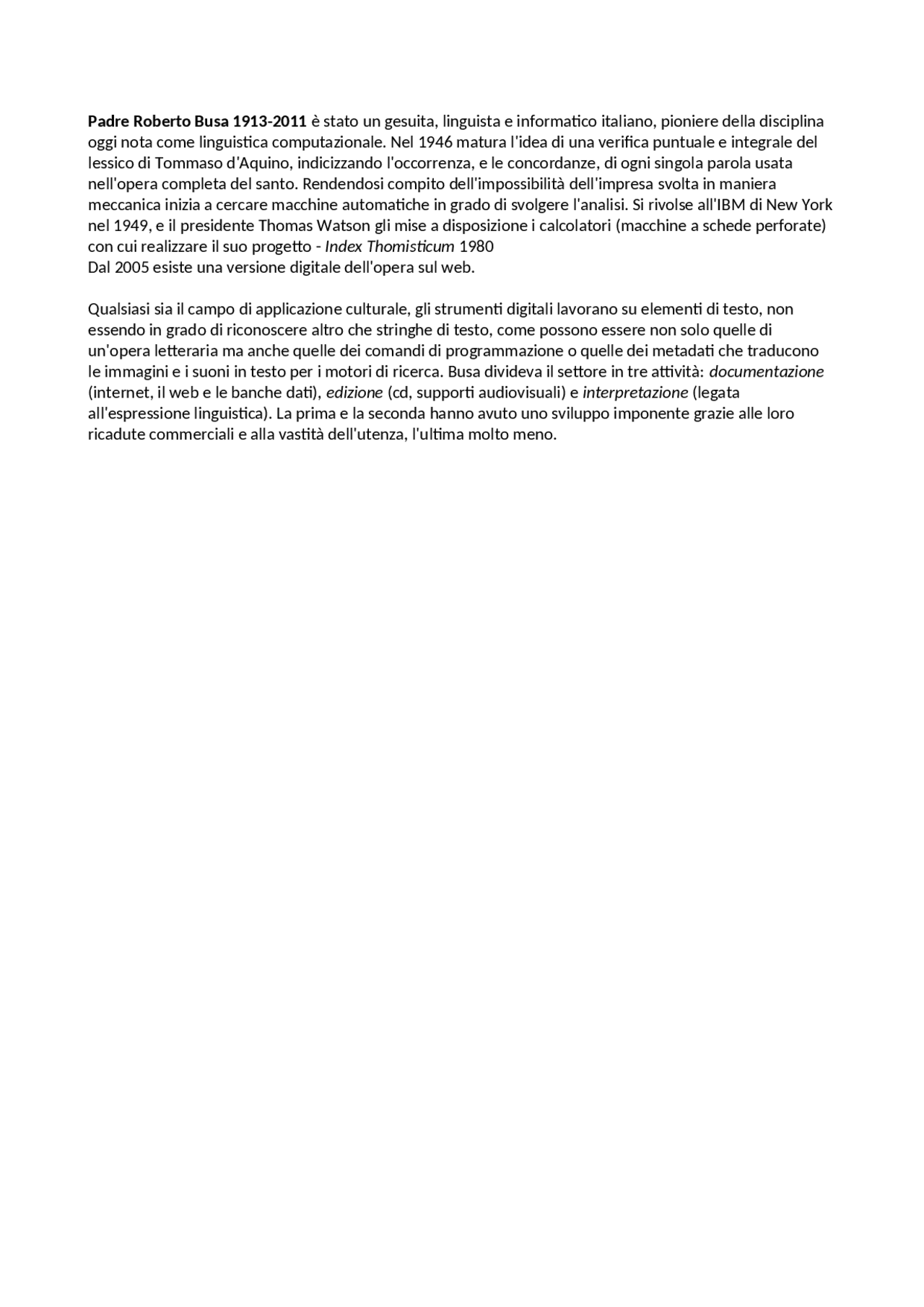 Padre Busa Biografia Appunti Di Logopedia Docsity