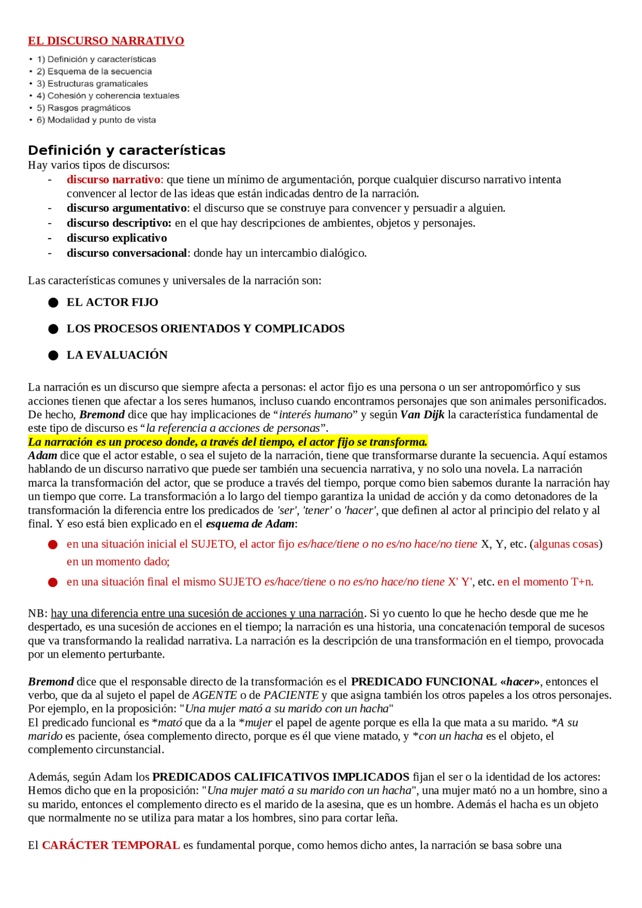 EL DISCURSO NARRATIVO, exemplos | Appunti di Letteratura Spagnola | Docsity