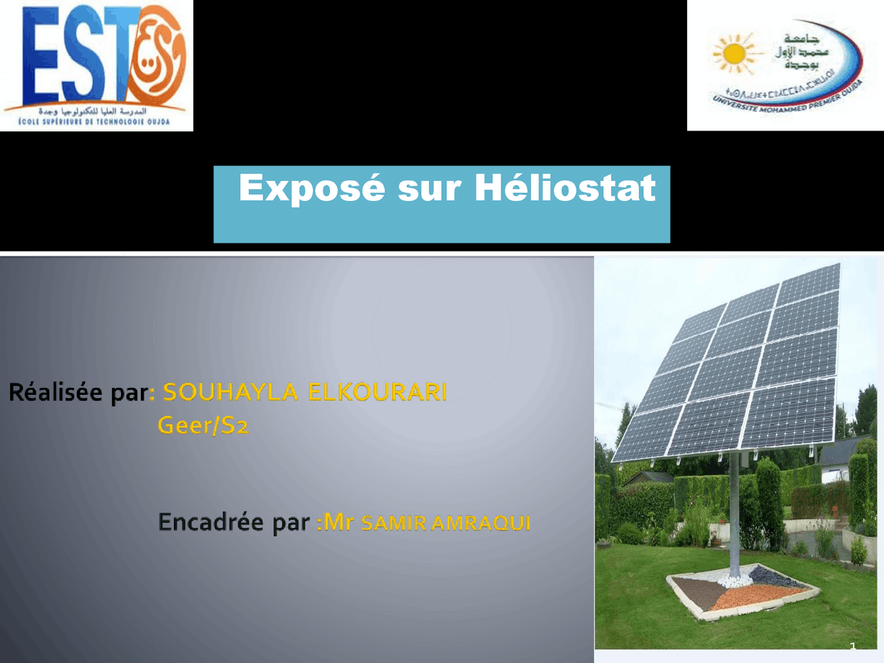 Presentation Exposé sur Héliostat | Slides Engineering | Docsity
