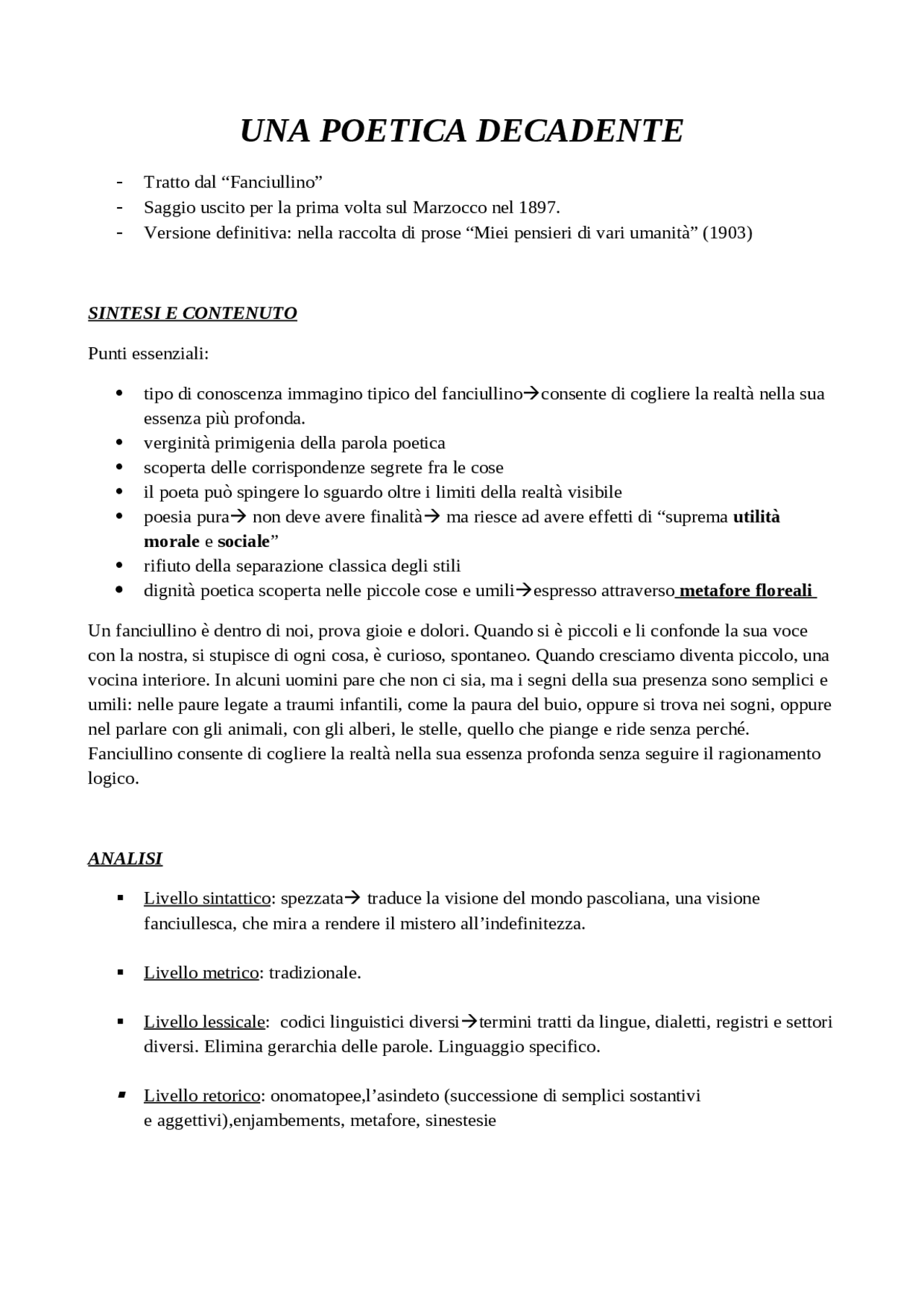 Poesie di Giovanni Pascoli | Schemi e mappe concettuali di Italiano ...