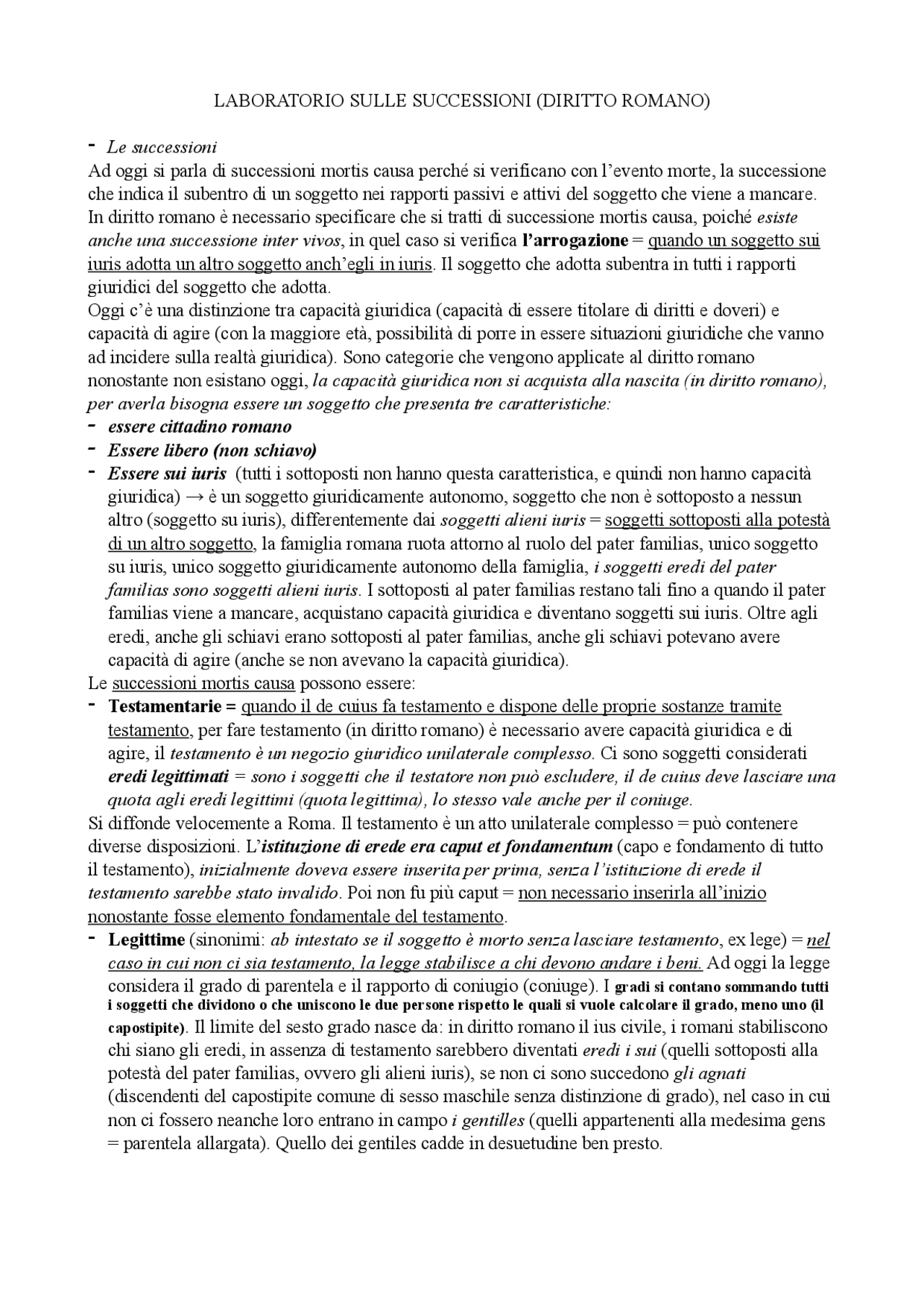 Laboratorio Di Diritto Romano Sulle Successioni Schemi E Mappe
