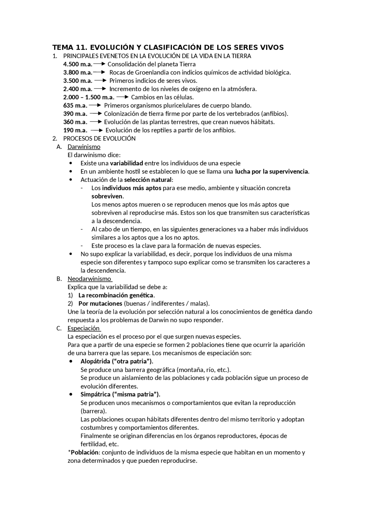 Tema 11 Biología Evolución Y Clasificación De Los Seres Vivos