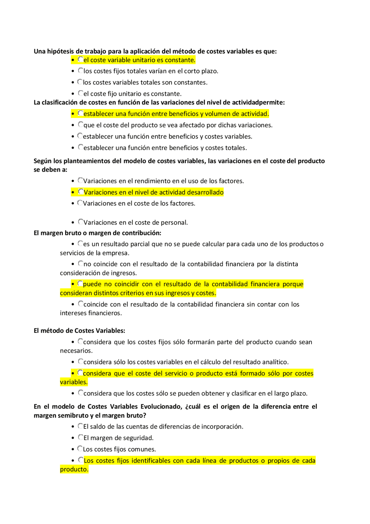 Test Contabilidad De Costes Exámenes De Contabilidad De Gestión Docsity