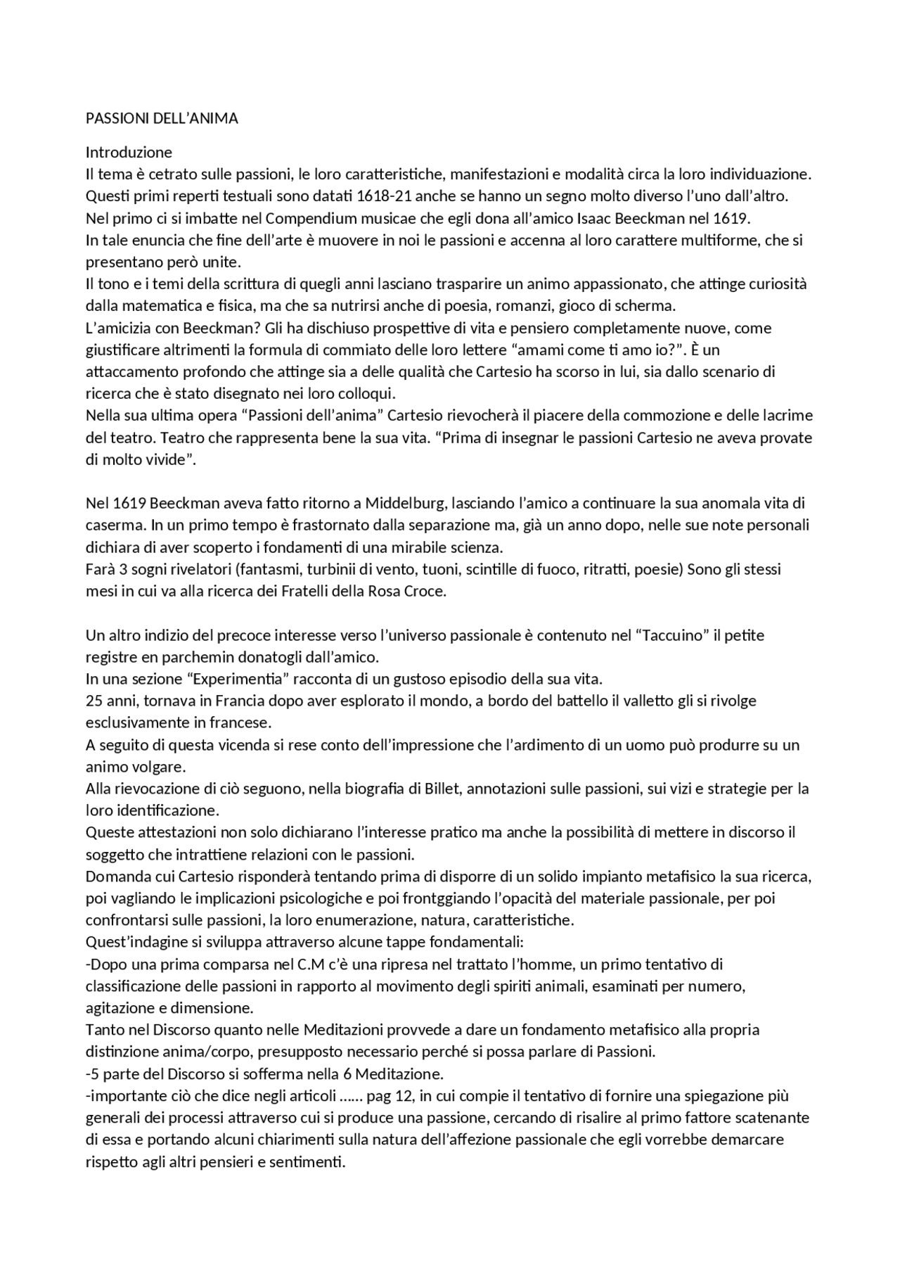 Riassunto Passioni dell'Anima Cartesio | Sintesi del corso di Storia ...