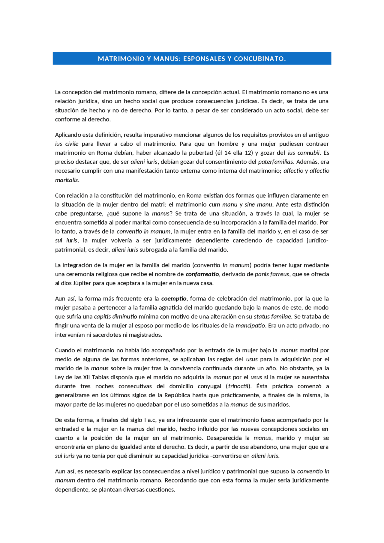 Matrimonio y manus. Esponsales y concubinato | Apuntes de Derecho ...