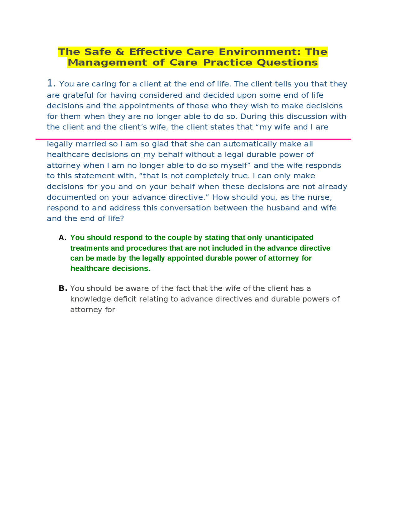 NUR2407 RN PRACTICE The Safe & Effective Care Environment:The ...