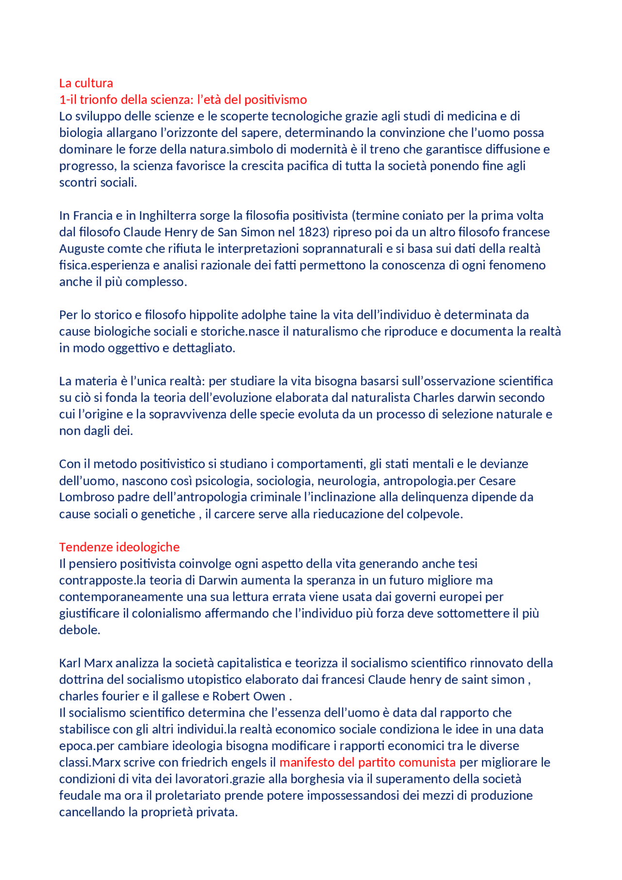 Naturalismo E Positivismo Appunti Di Italiano Docsity
