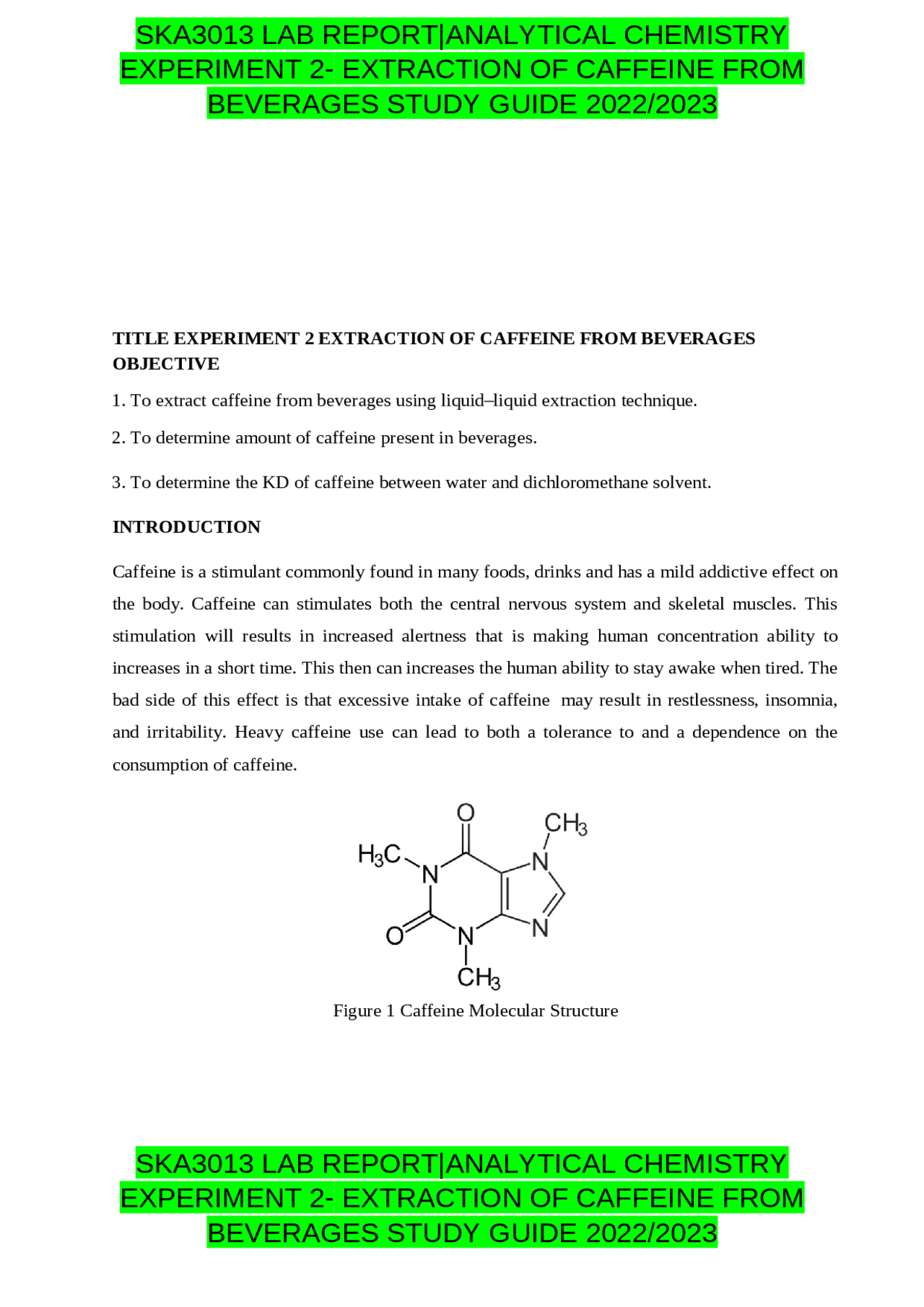 SKA3013 LAB REPORT|ANALYTICAL CHEMISTRY EXPERIMENT 2- EXTRACTION OF ...