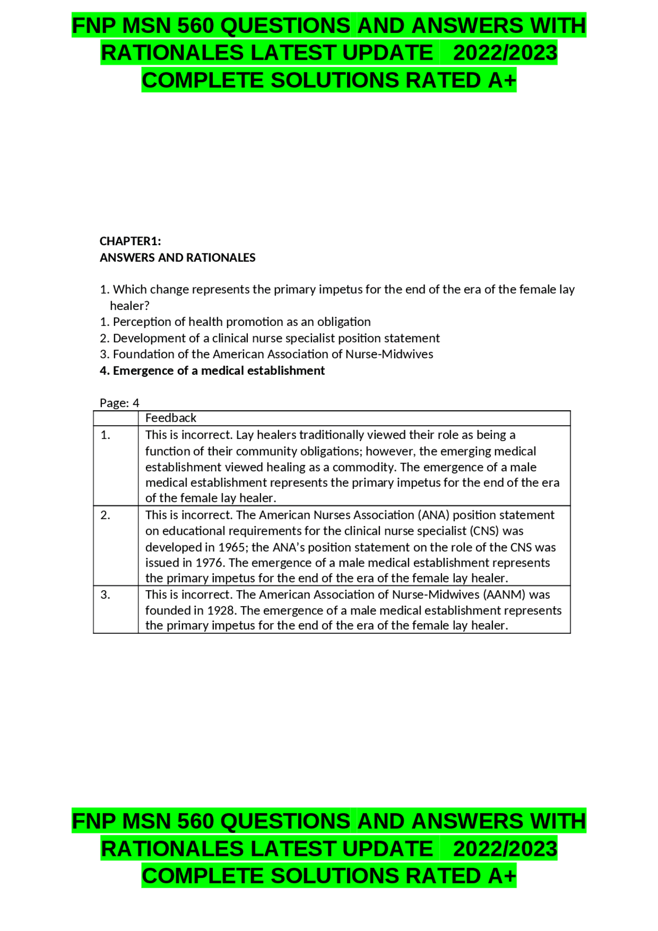 FNP MSN 560 QUESTIONS AND ANSWERS WITH RATIONALES LATEST UPDATE 2022/ ...