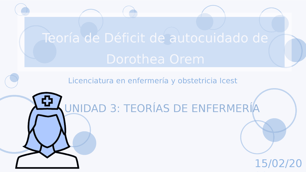 Teoría de déficit de autocuidado de Dorothea Orem | Diapositivas de Enfermería | Docsity