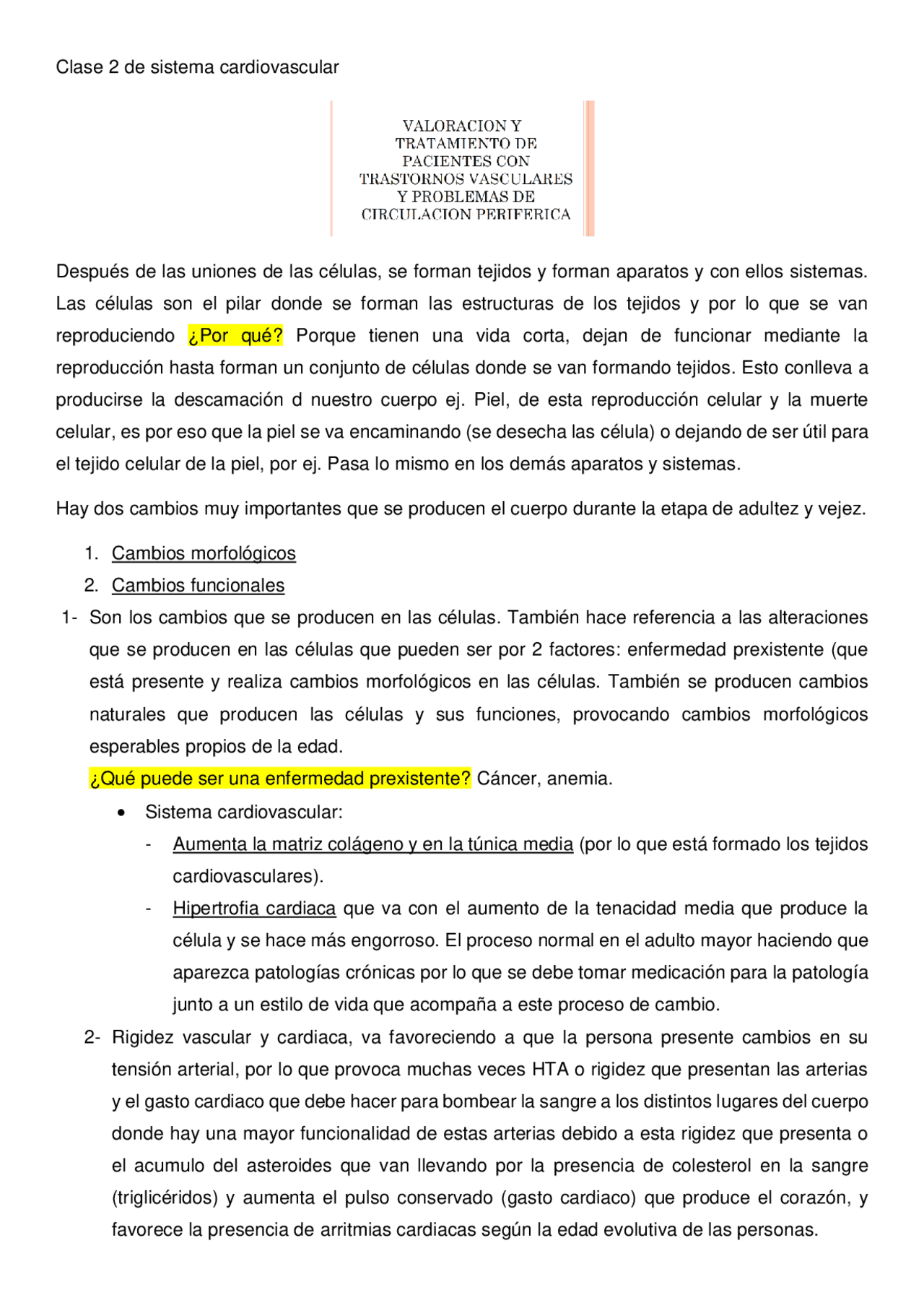 Sistema Circulatorio Resúmenes De Enfermería Clínica Docsity