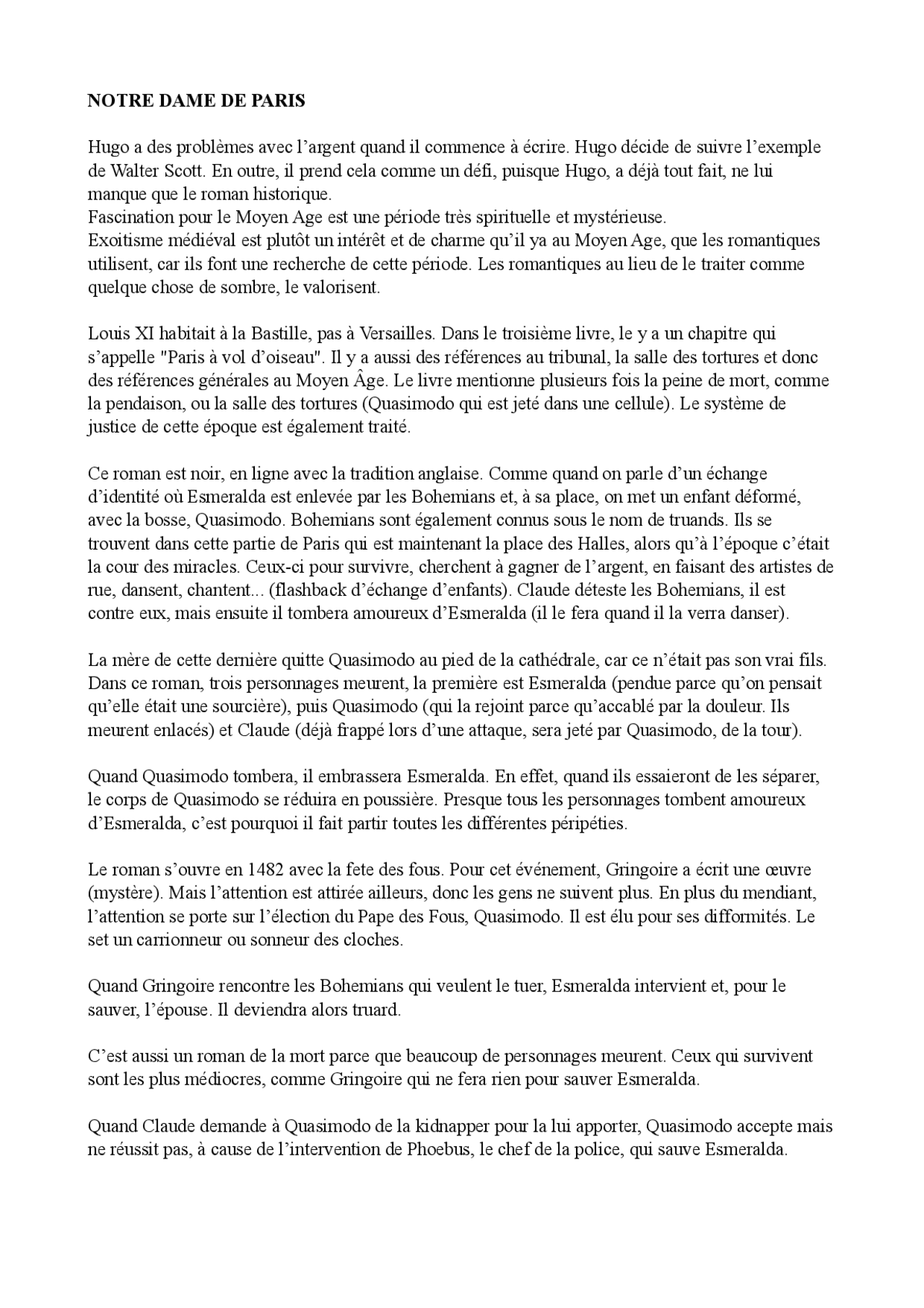 Notre dame de Paris e Les Misérables | Appunti di Francese | Docsity