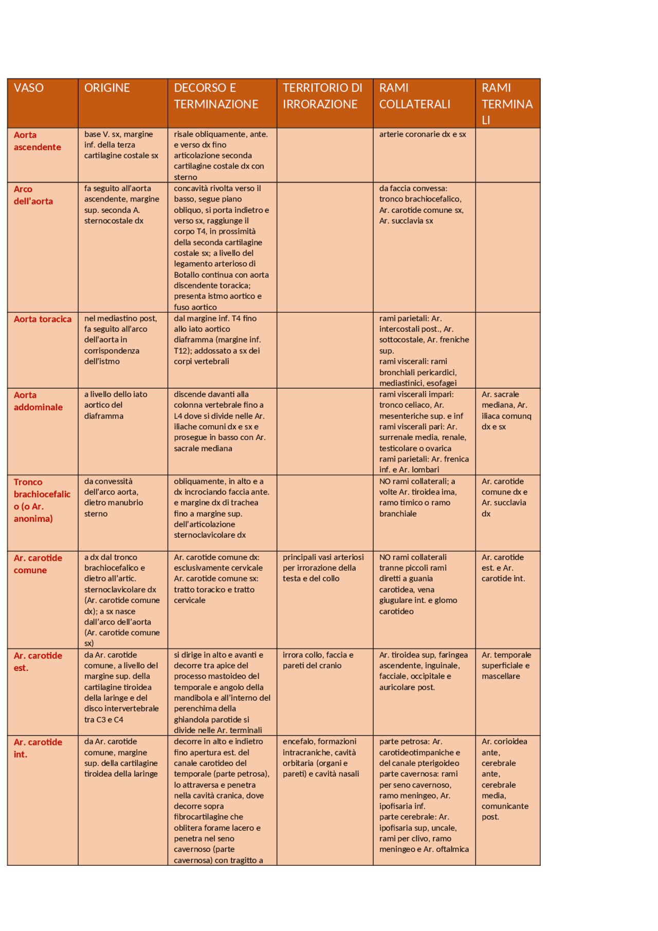Arterie E Vene Principali Da Sapere Per Esame Schemi E Mappe