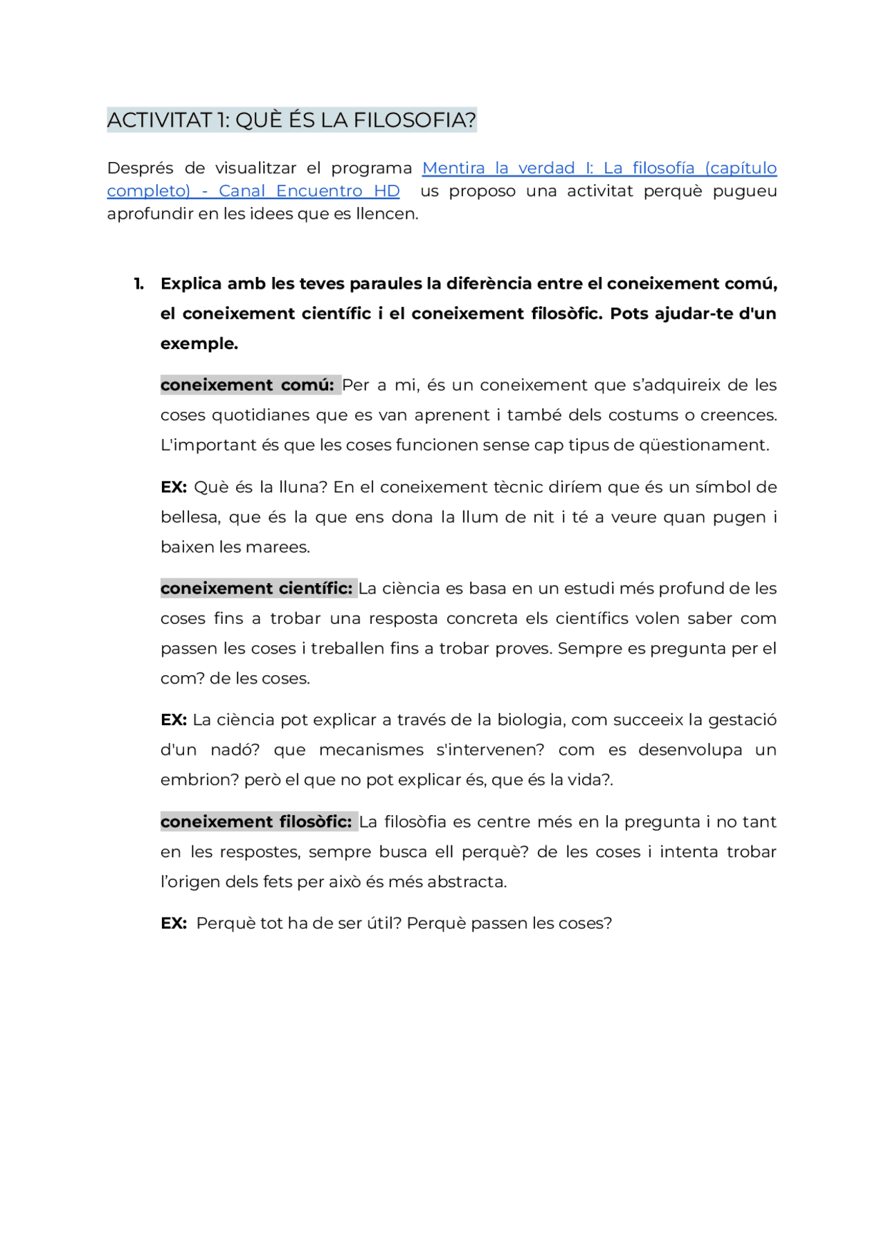 QuÈ És La Filosofia Ejercicios De Filosofía Docsity