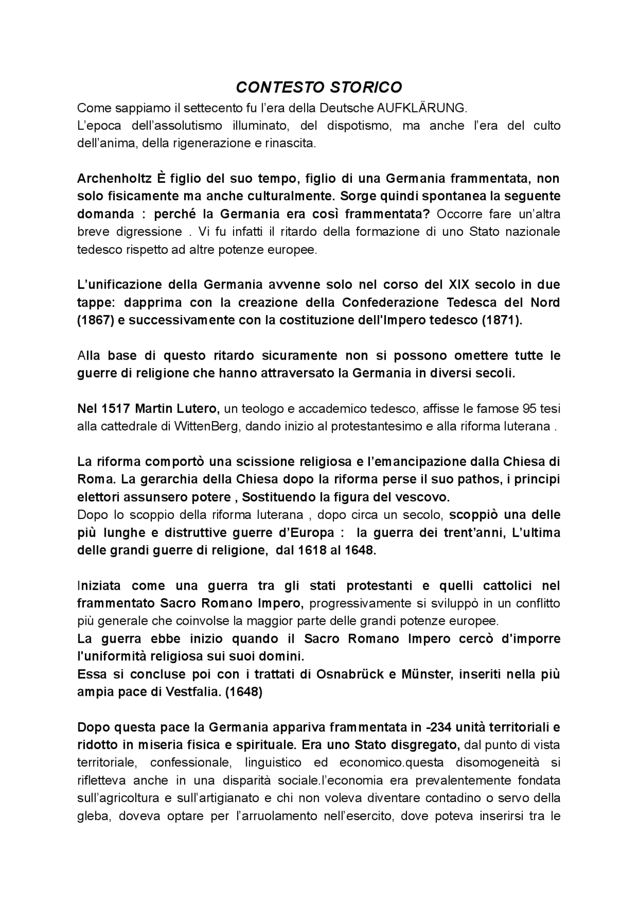 Archenoltz Contesto Storico Appunti Di Letteratura Tedesca Docsity