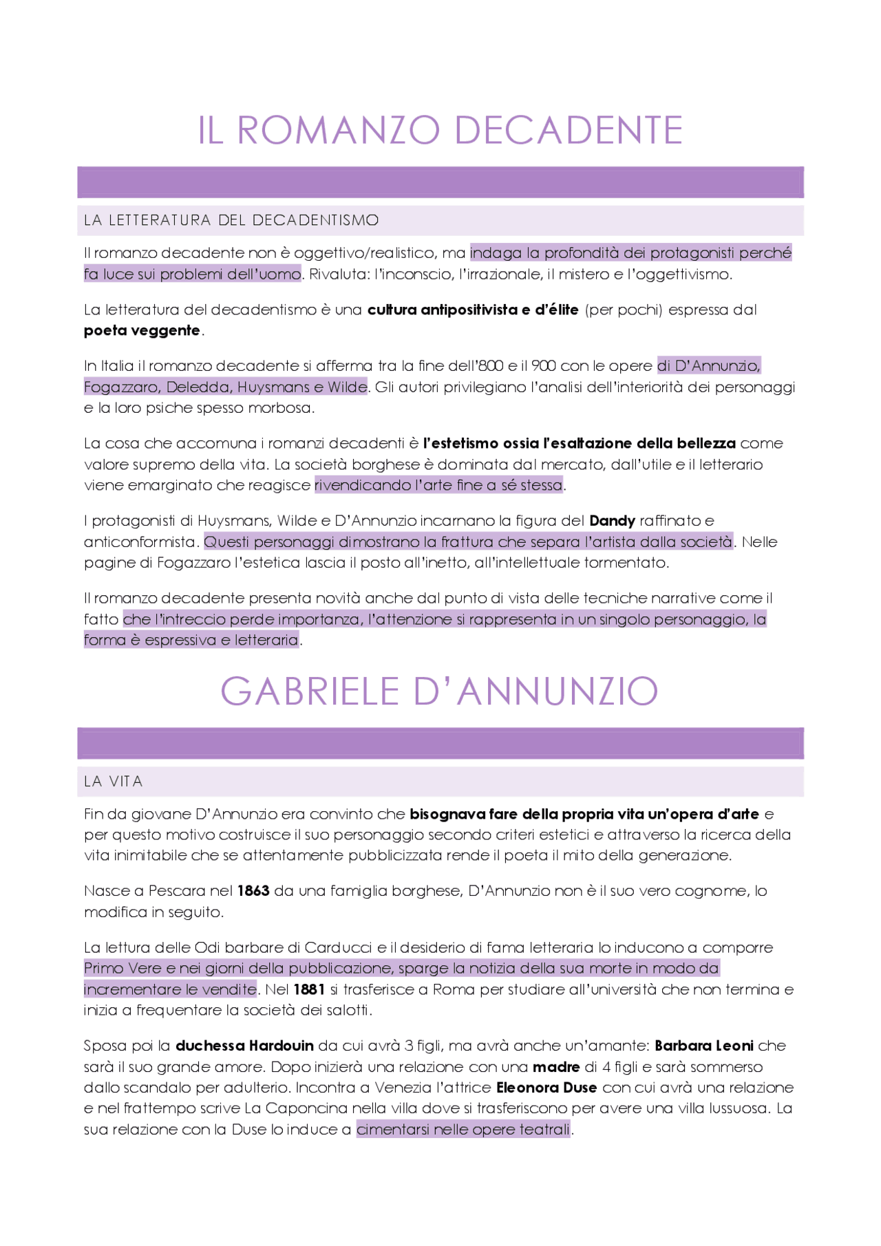 Vita Di Gabriele Dannunzio Schemi E Mappe Concettuali Di Italiano
