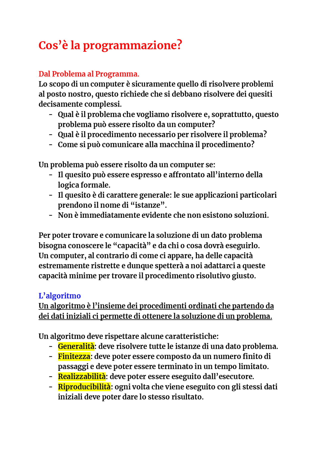 Cosè La Programmazione Appunti Di Informatica Docsity