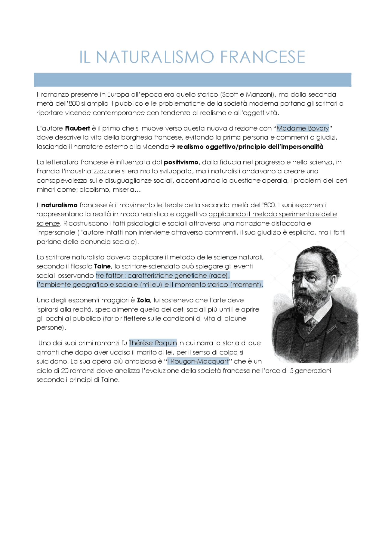 Naturalismo Francese Schemi E Mappe Concettuali Di Italiano Docsity
